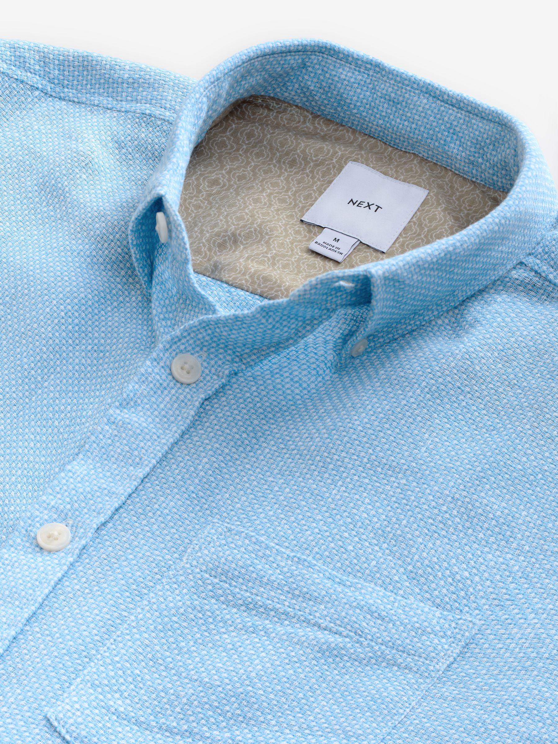 Buy Blue Standard Collar Cotton Linen Blend Short Sleeve Shirt from the ...