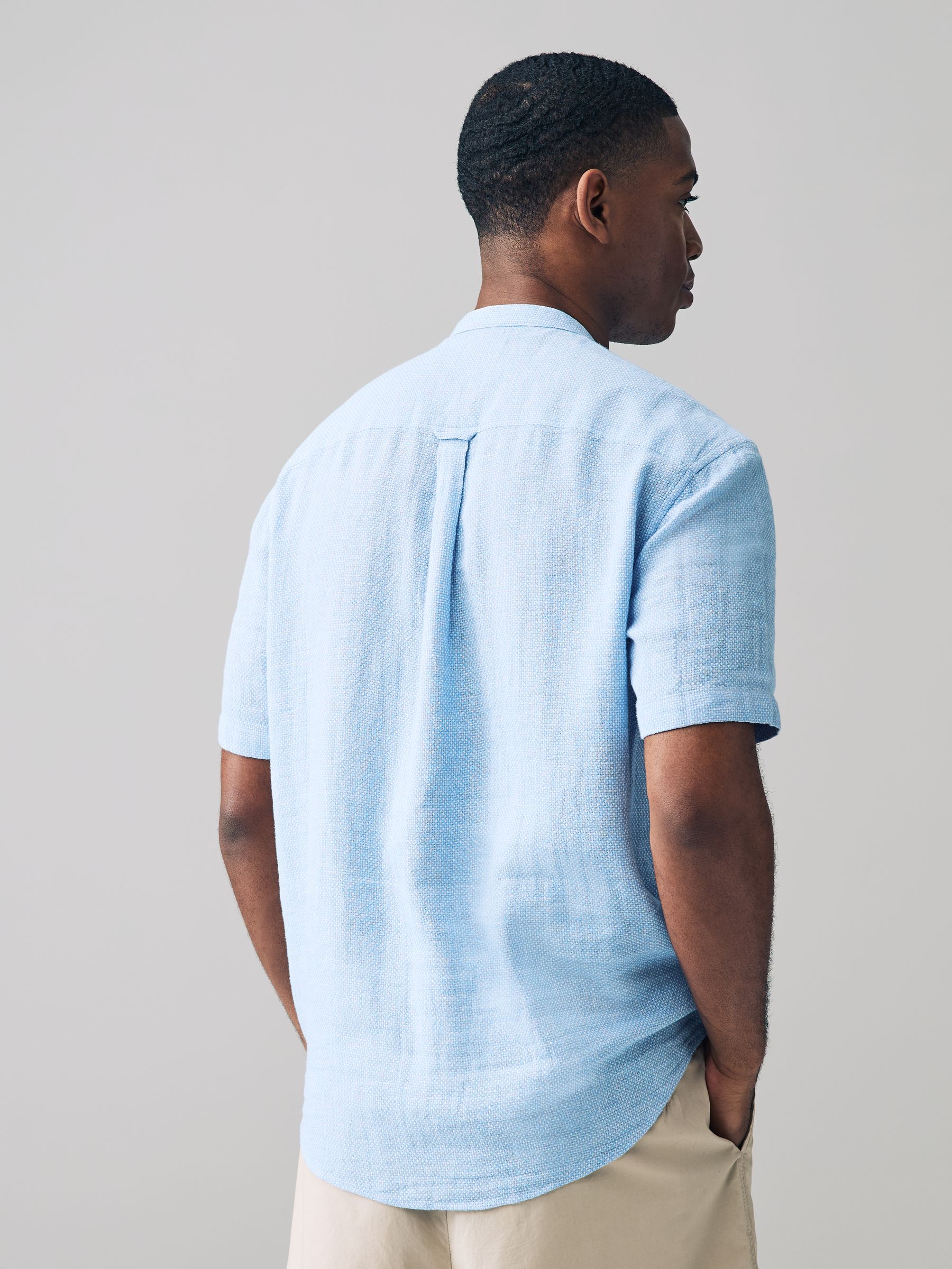 Buy Blue Overhead Cotton Linen Blend Short Sleeve Shirt from the Next ...