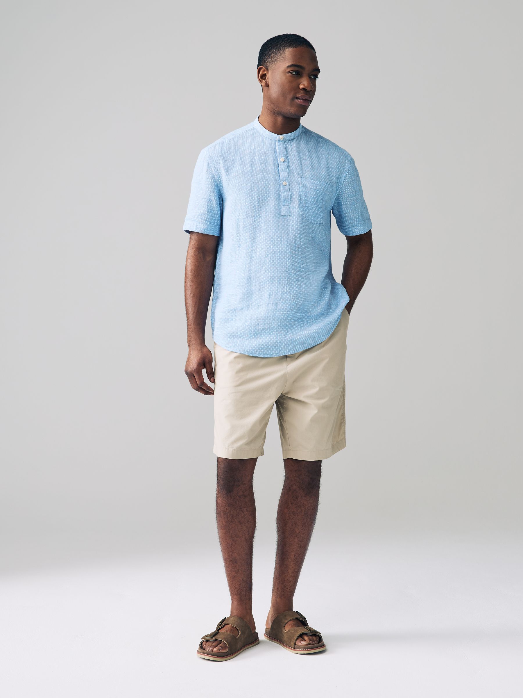 Buy Blue Overhead Cotton Linen Blend Short Sleeve Shirt from the Next ...