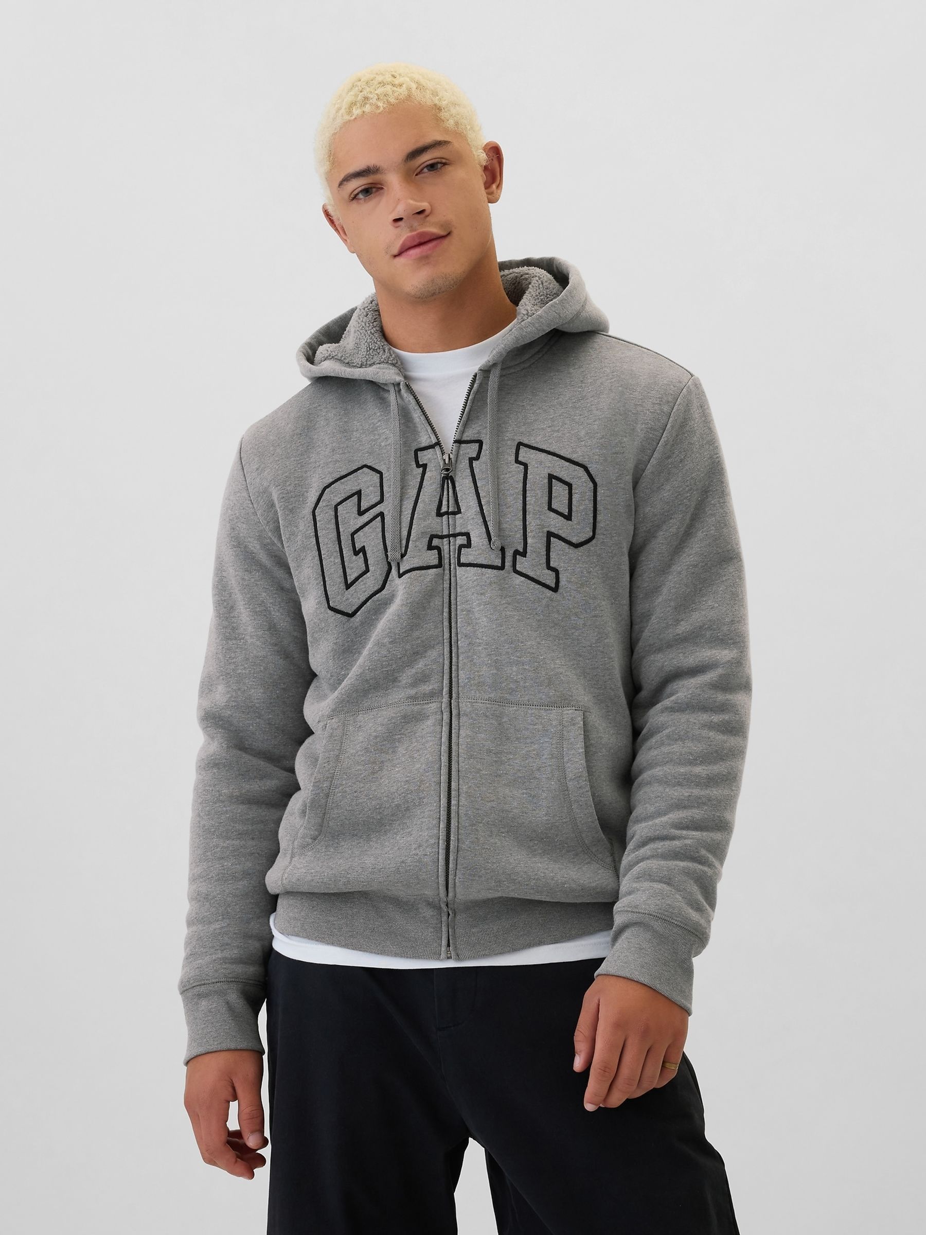 Buy Gap Light Grey Logo Sherpa-Lined Zip Up Hoodie d from the Next UK ...