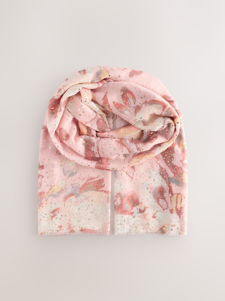 Buy Pink Marble with Gold Foil Lightweight Scarf from Next Ireland