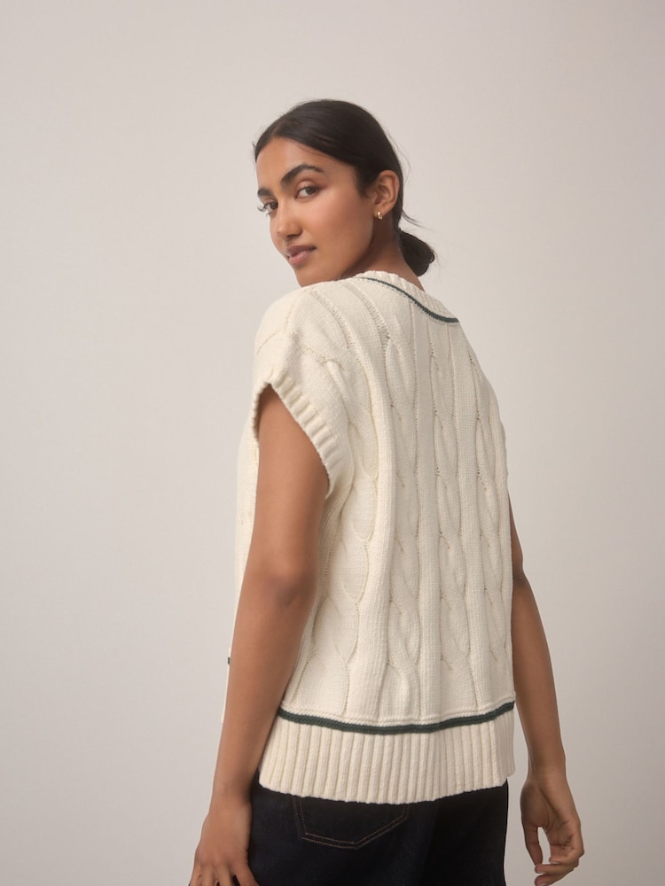 Buy Ecru 100% Cotton Cable Knit Tank with Green Tipping from Next Australia