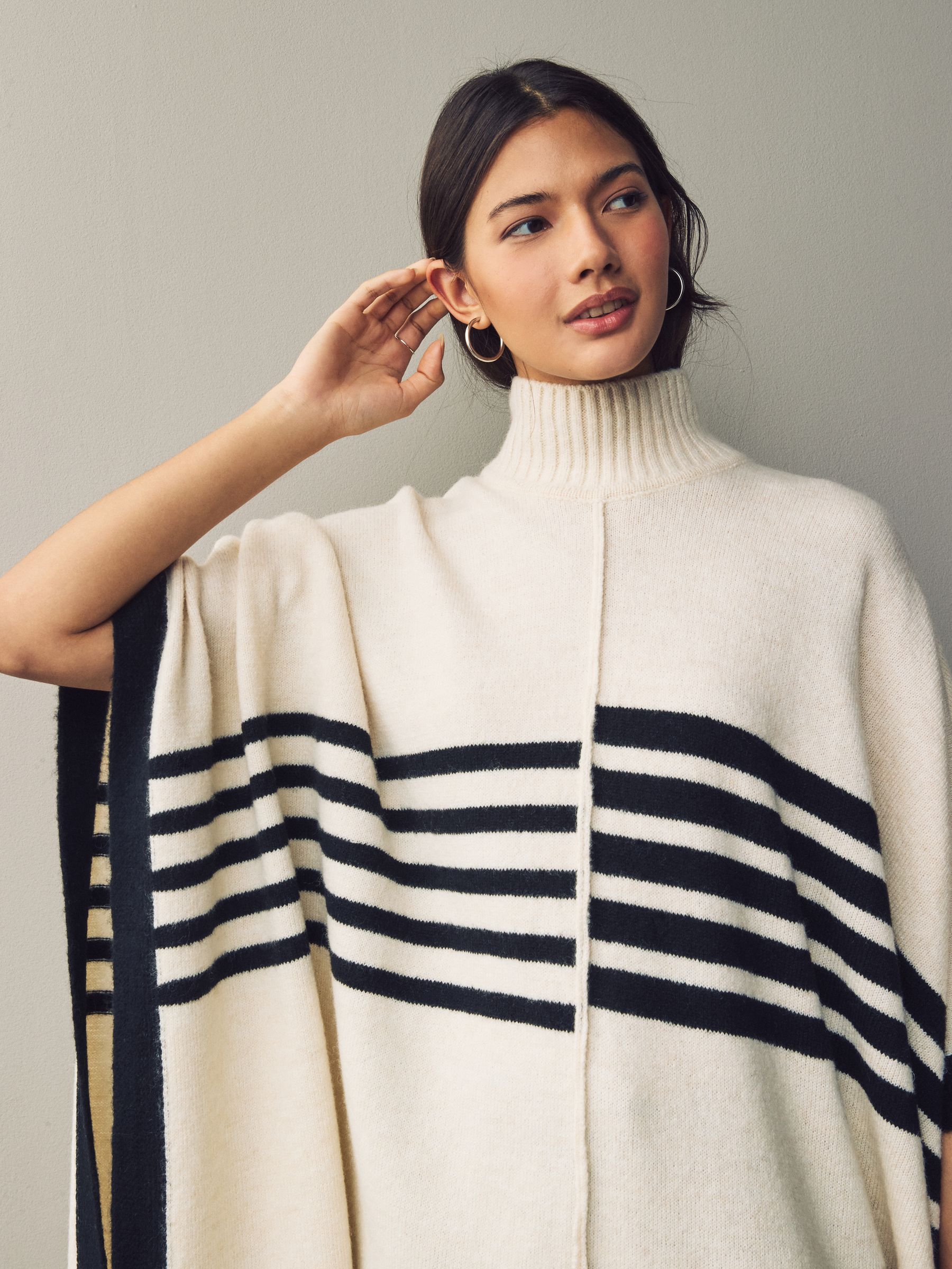 Buy White/Black Striped Knitted Poncho from Next Australia