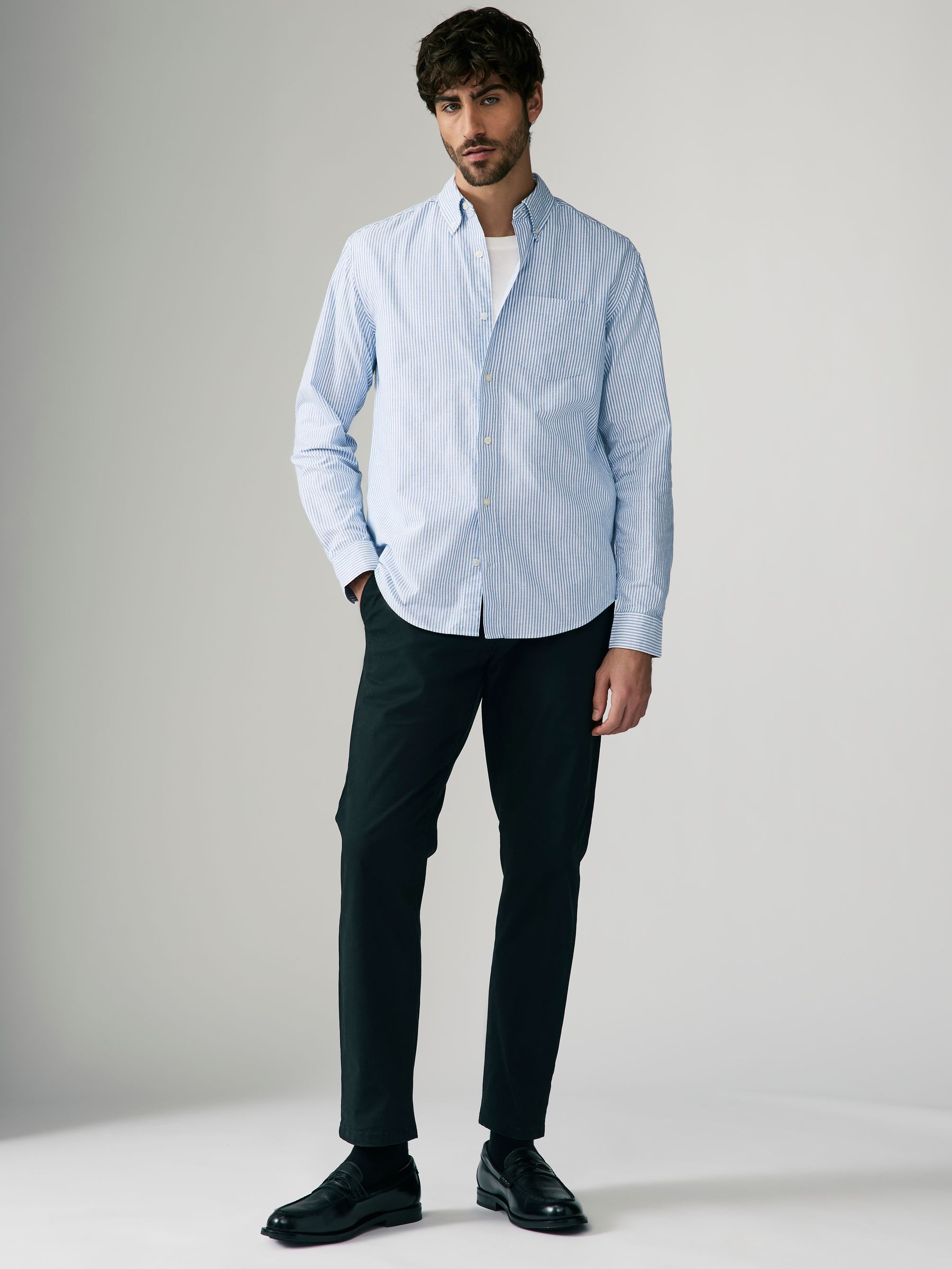 Buy Blue/White Stripe Long Sleeve Oxford 100% Cotton Shirt from the ...