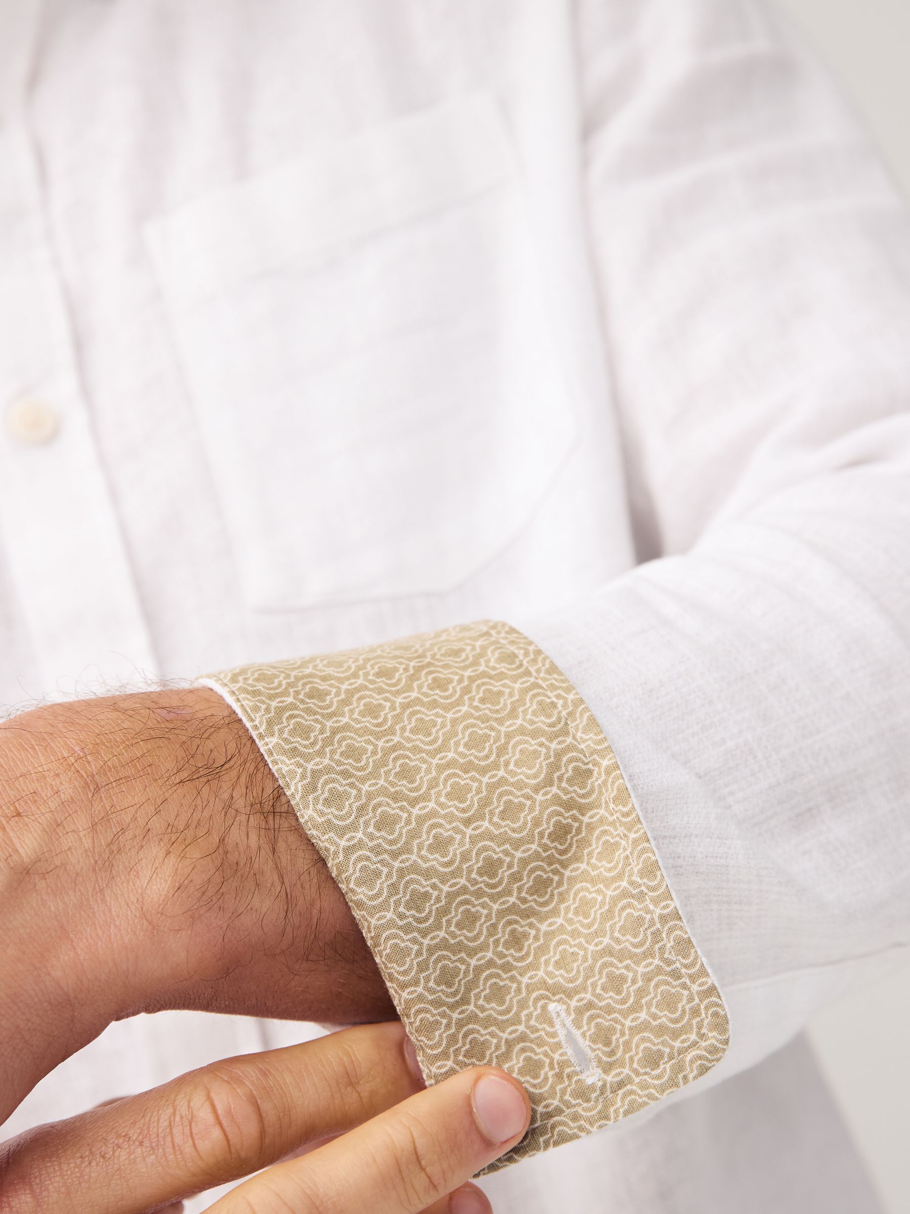 Buy White Standard Collar Cotton Linen Blend Long Sleeve Shirt from the ...