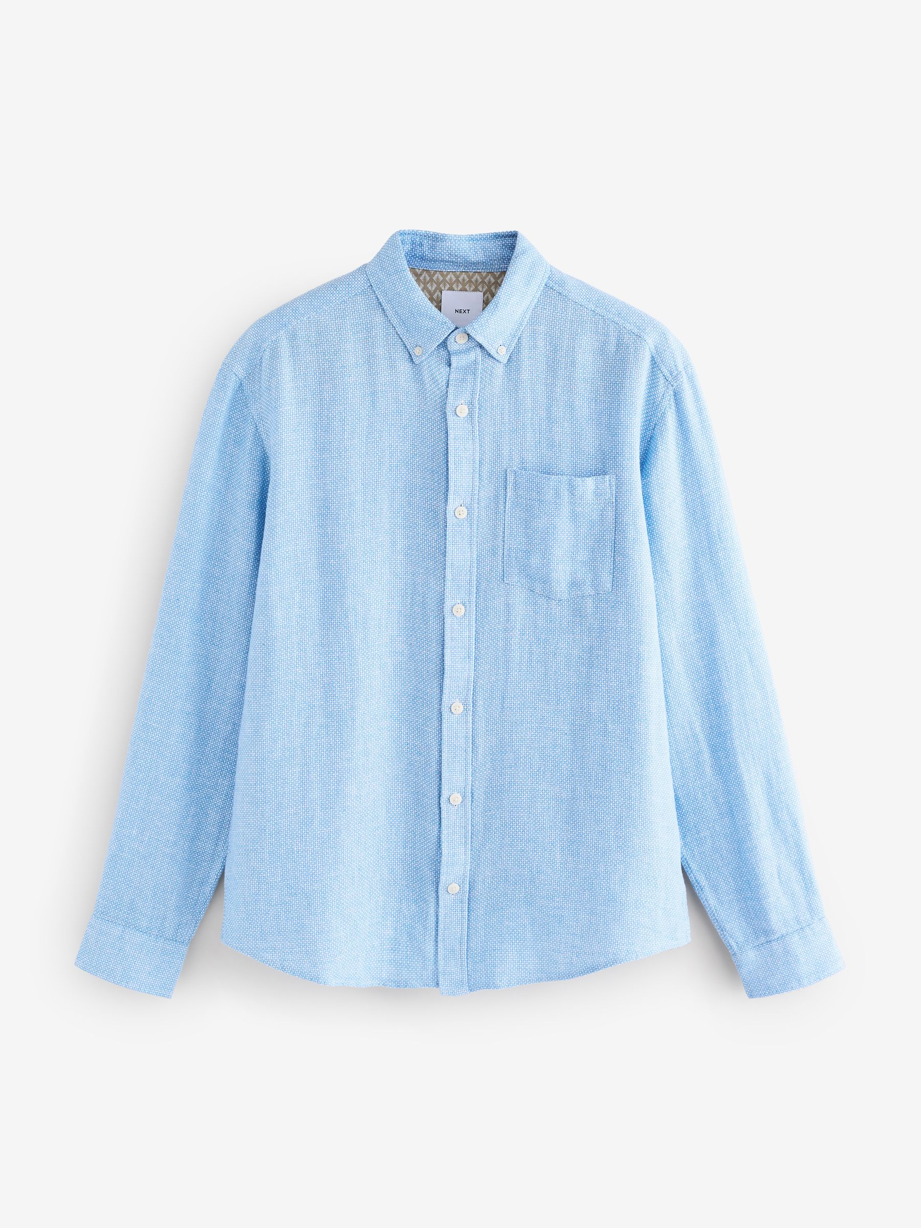 Buy Light Blue Standard Collar Cotton Linen Blend Long Sleeve Shirt ...