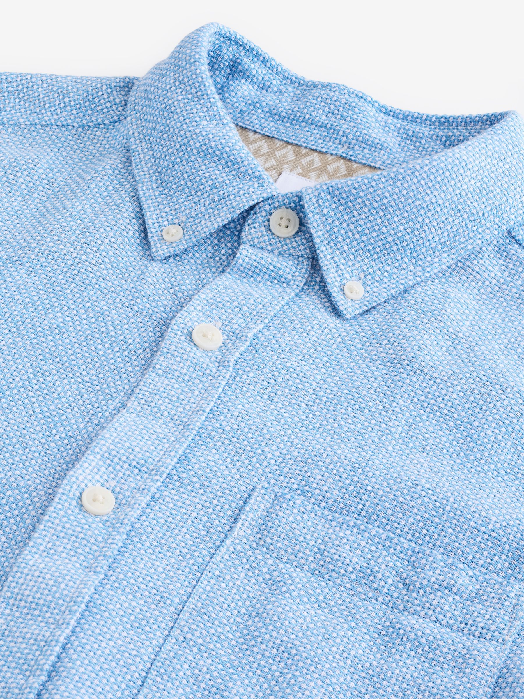 Buy Light Blue Standard Collar Cotton Linen Blend Long Sleeve Shirt ...