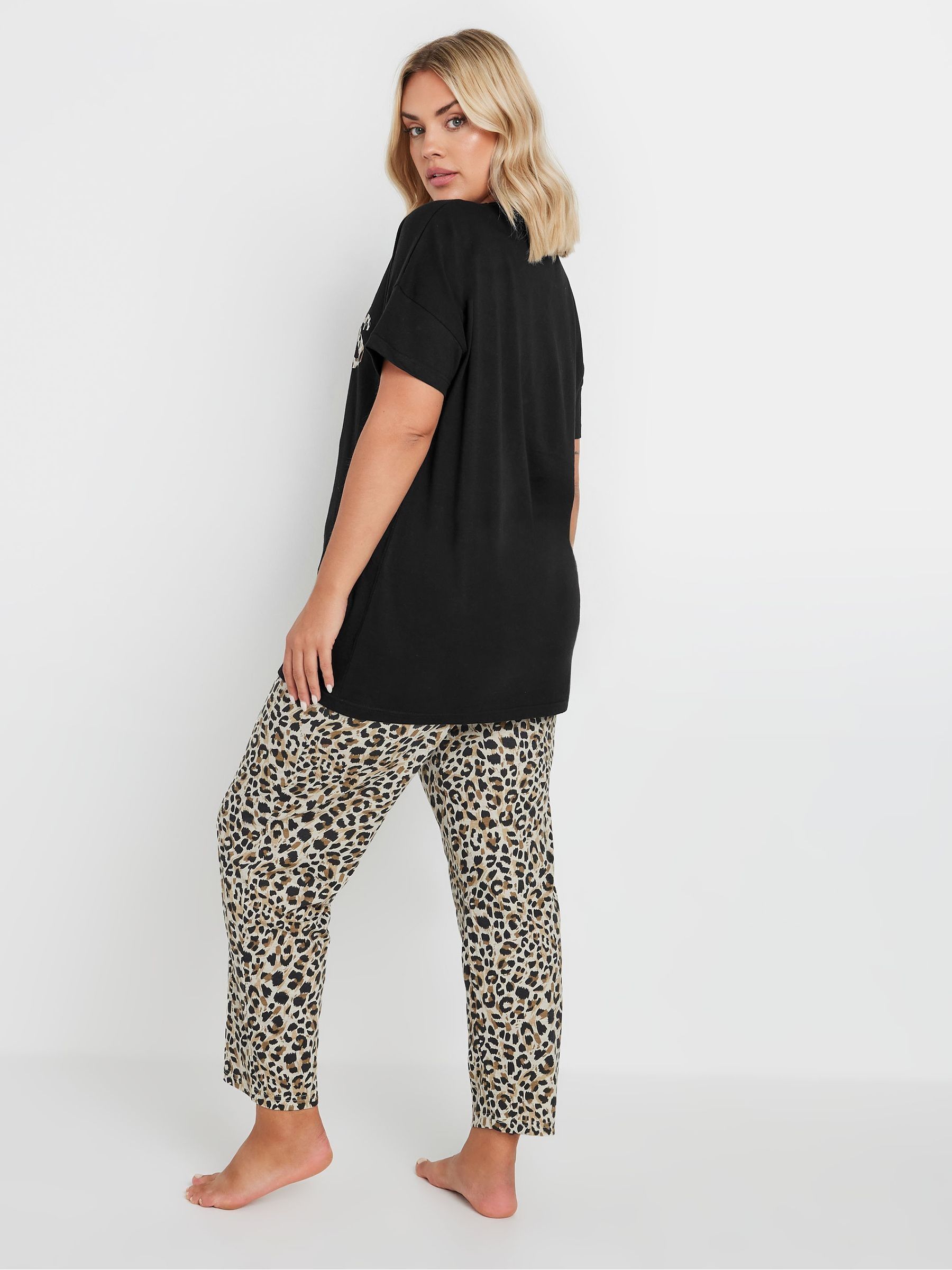 Buy Yours Curve Black Weekend Vibes Wide Leg 100% Cotton Pyjamas Set ...
