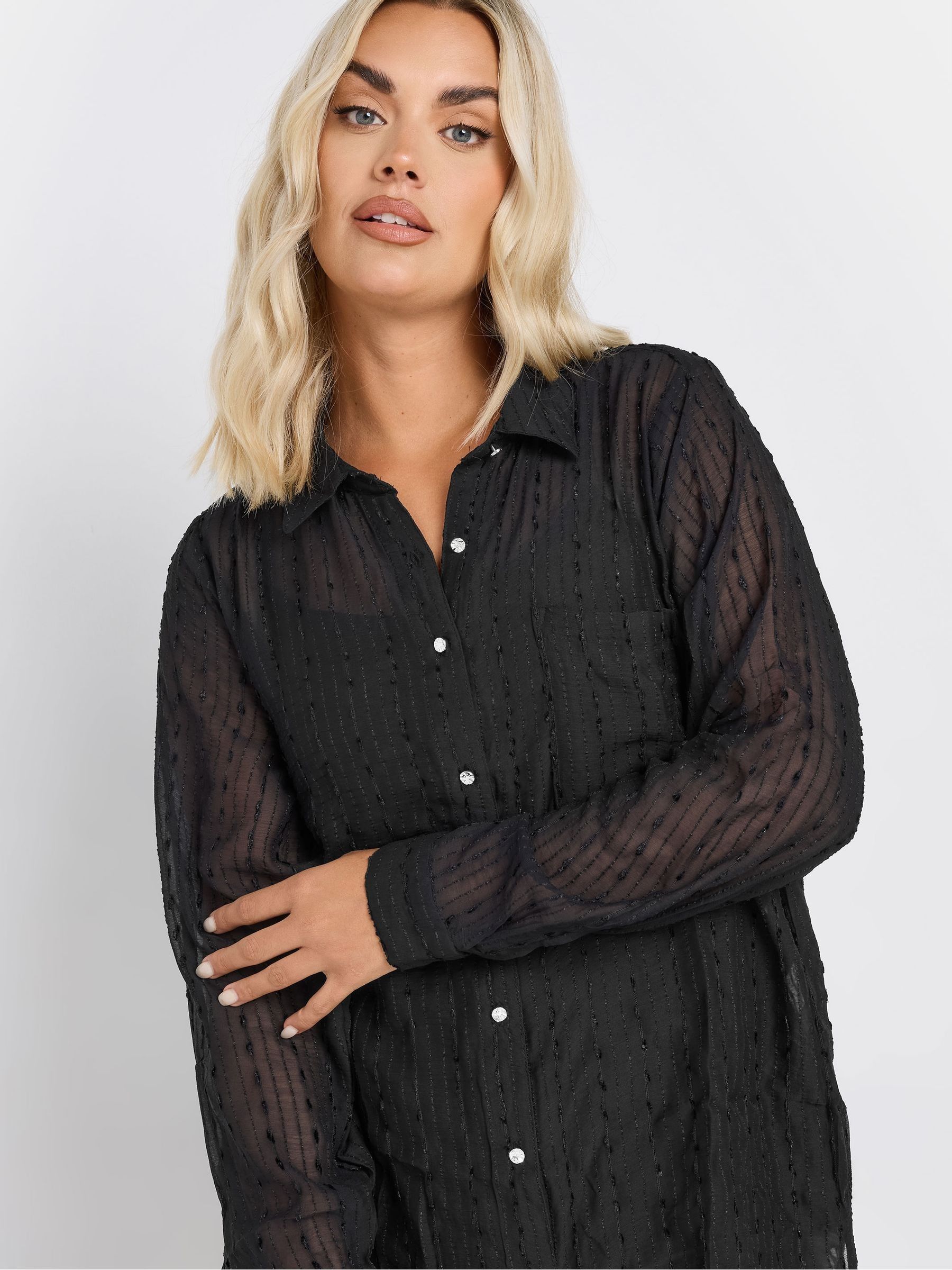 Buy Yours Curve Black Texture Sheer Shirt from the Next UK online shop