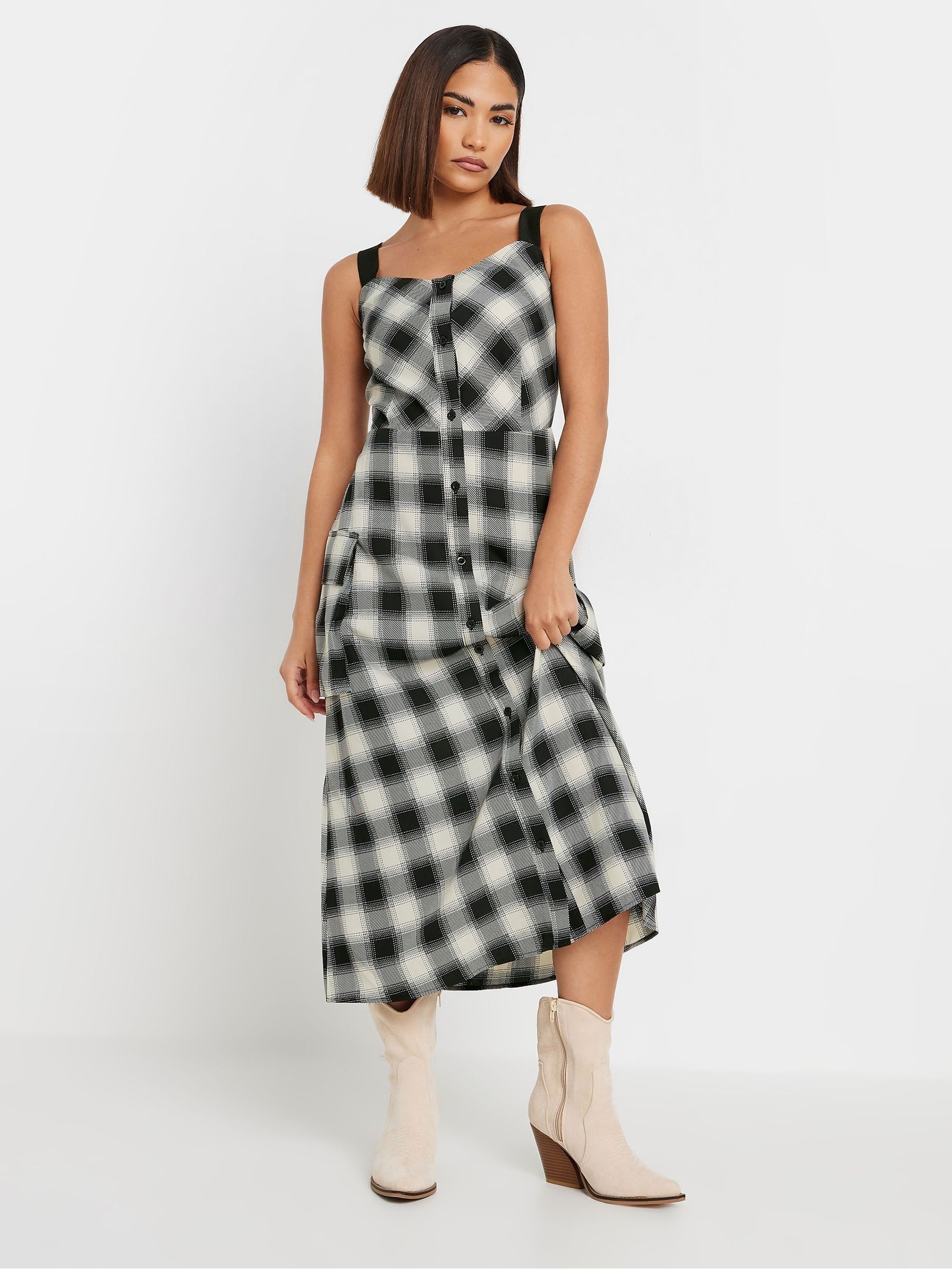 Buy PixieGirl Petite Black Check Button Thru Maxi Dress from the Next ...