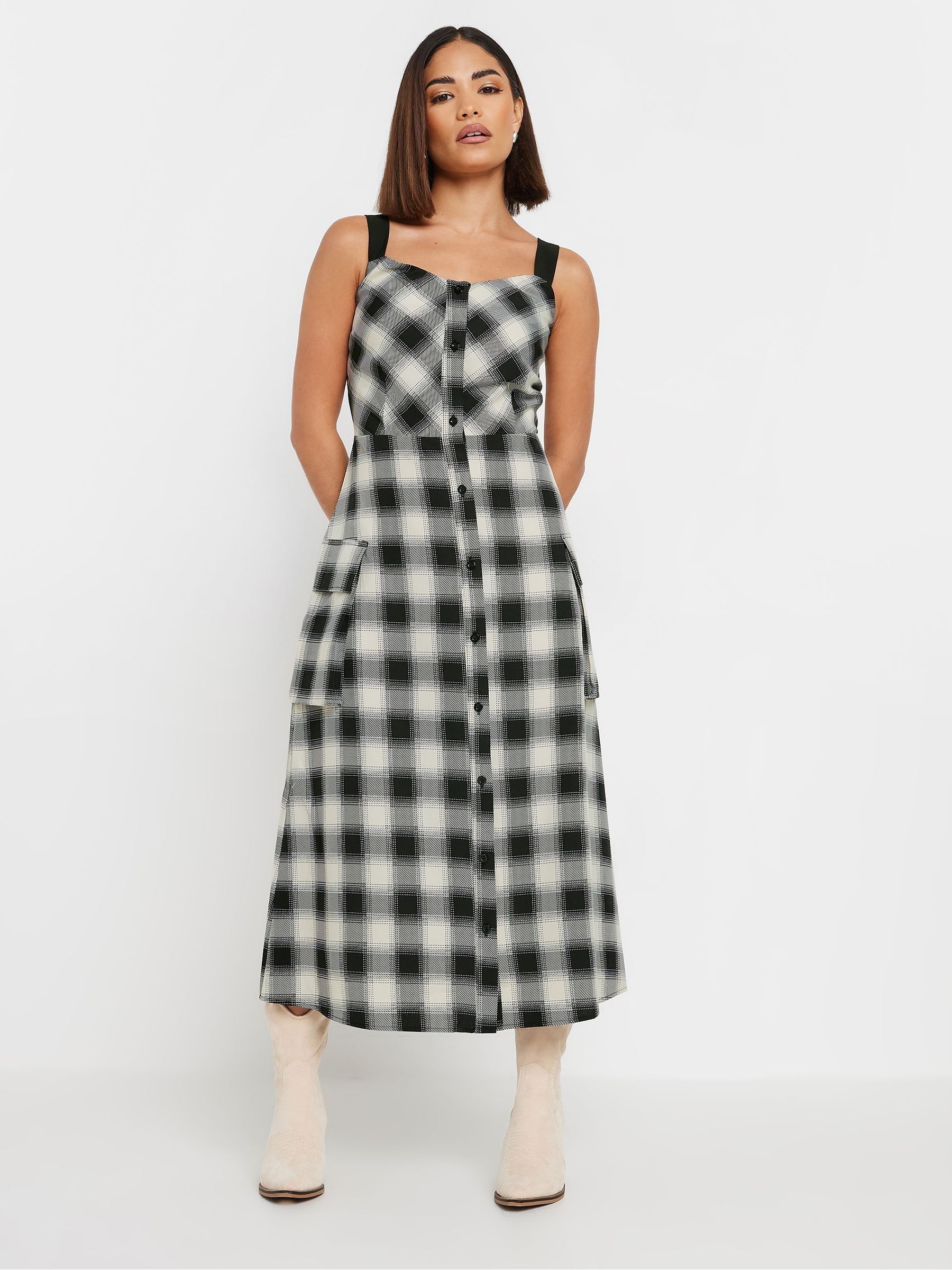 Buy PixieGirl Petite Black Check Button Thru Maxi Dress from the Next ...