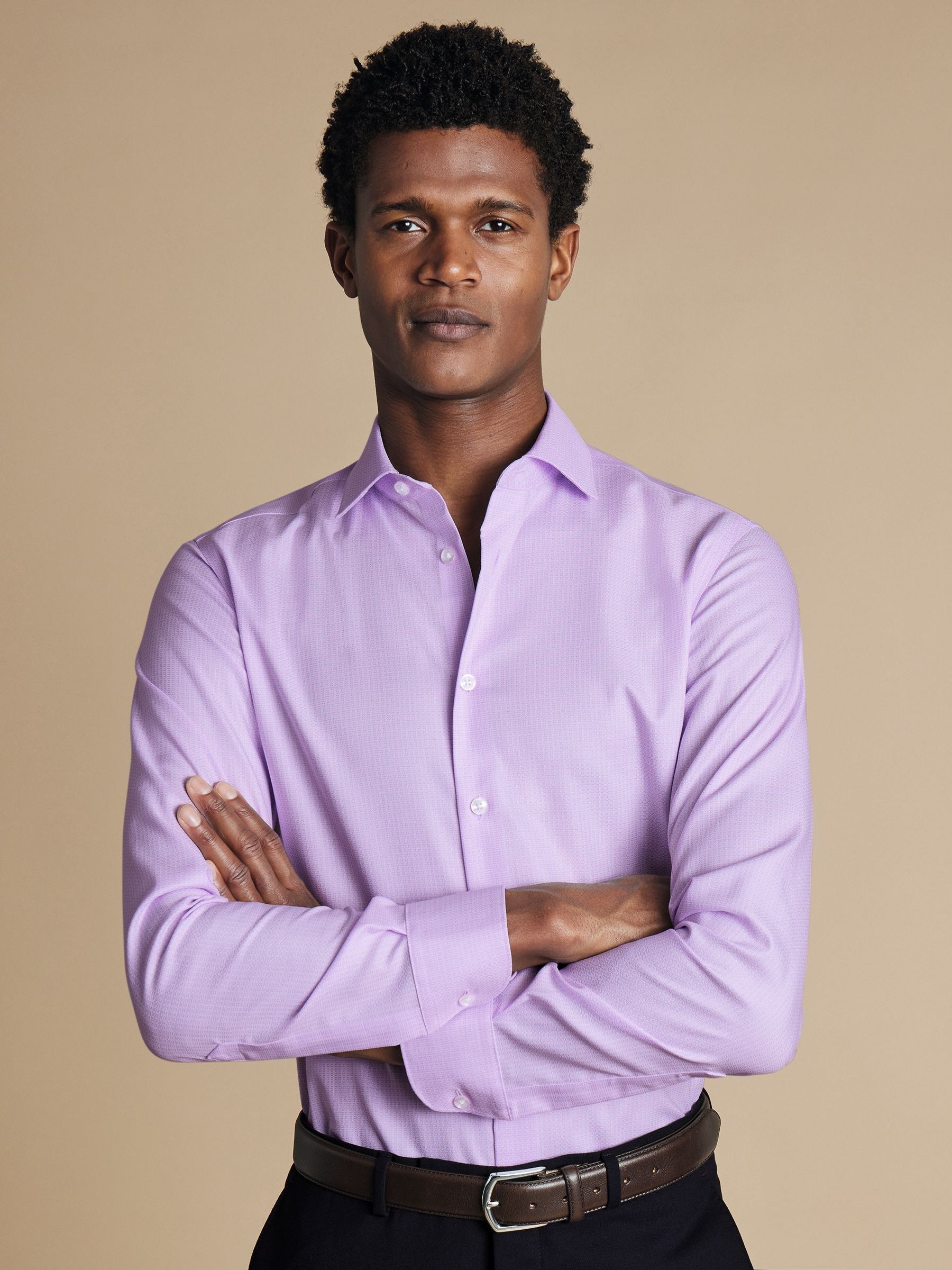 Buy Charles Tyrwhitt Purple Slim Fit Non-Iron Square Stretch Texture ...
