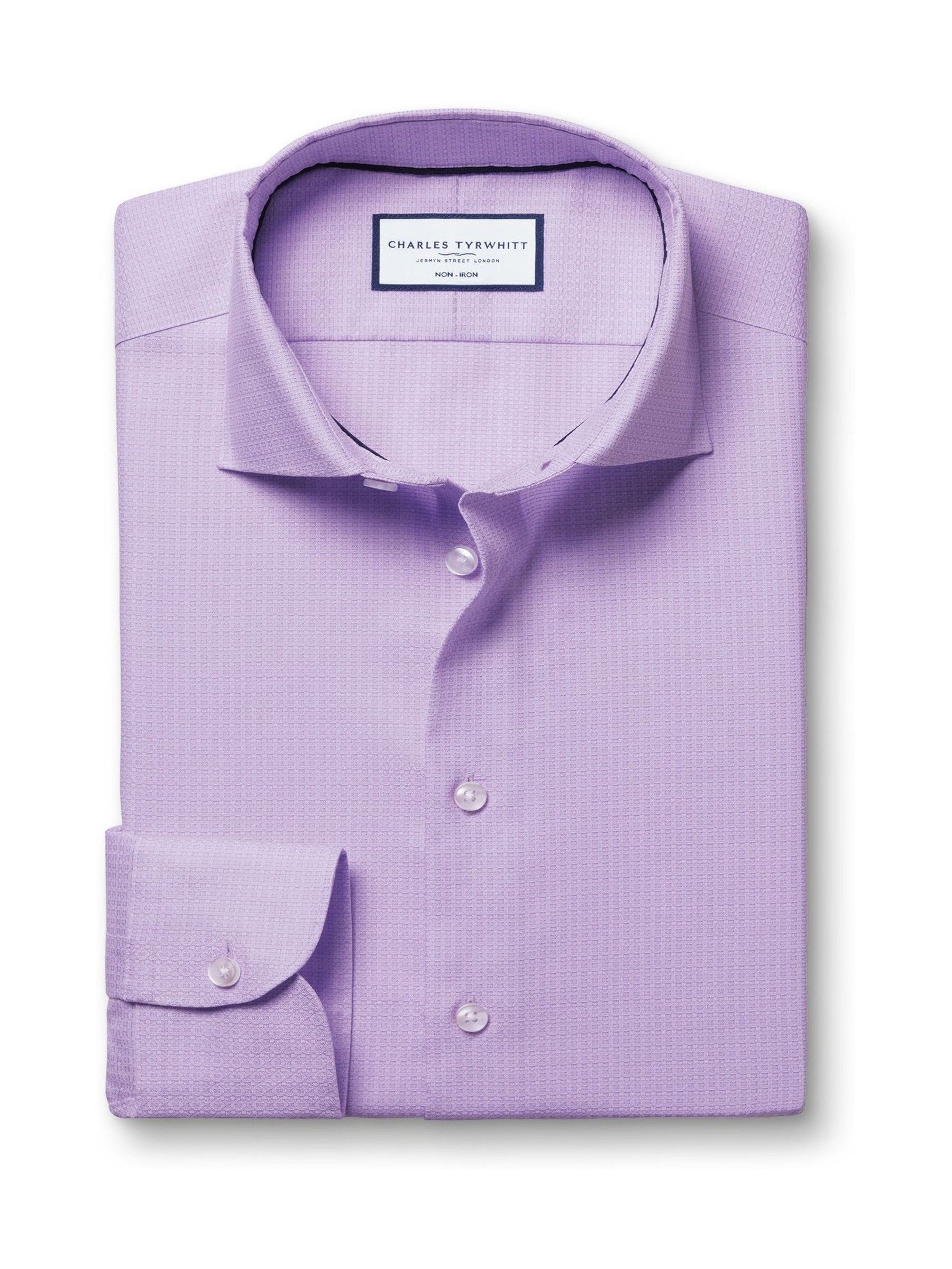 Buy Charles Tyrwhitt Purple Slim Fit Non-Iron Square Stretch Texture ...