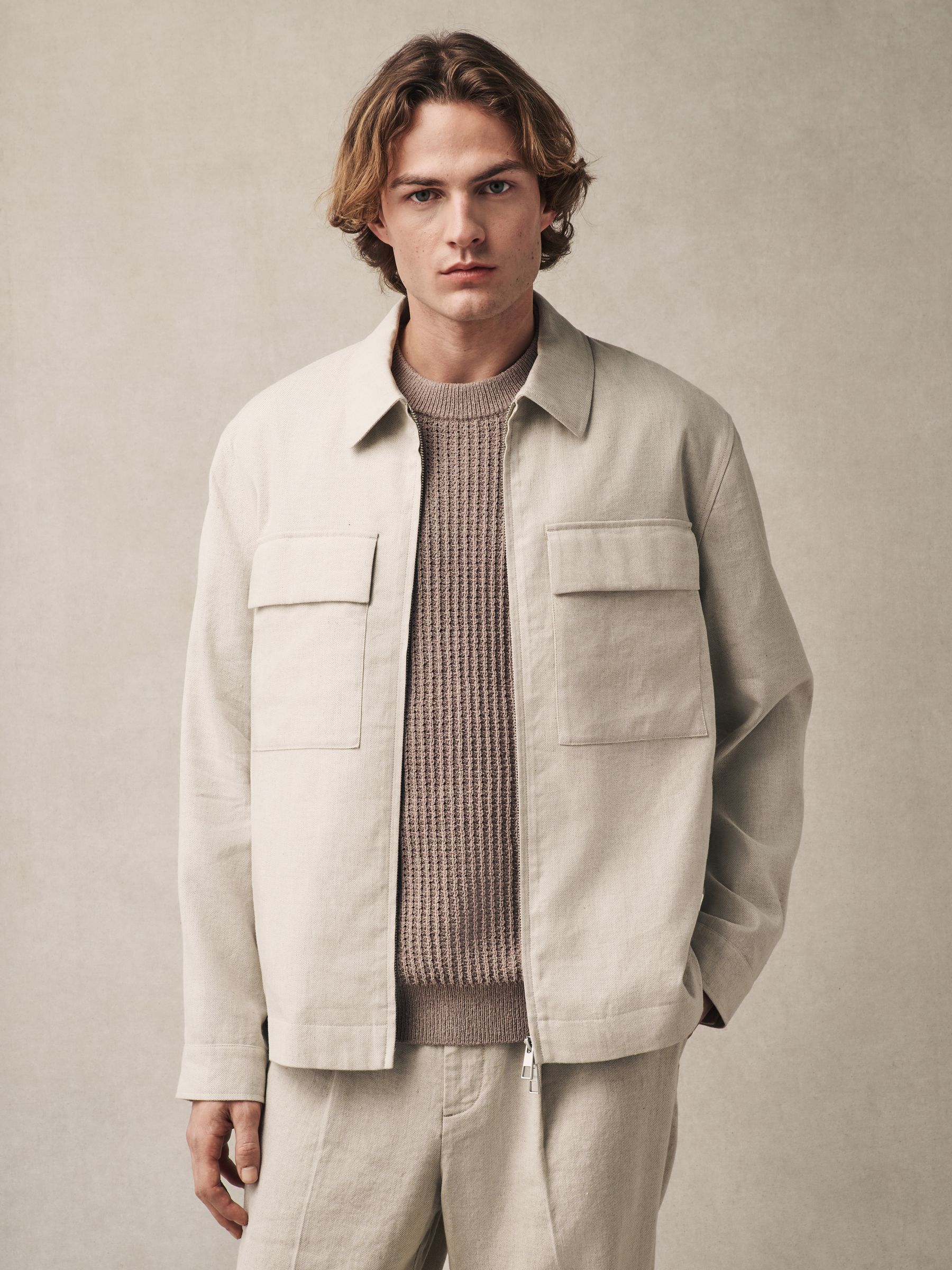 Buy Ecru Cotton Linen Blend Jacket from Next Kuwait