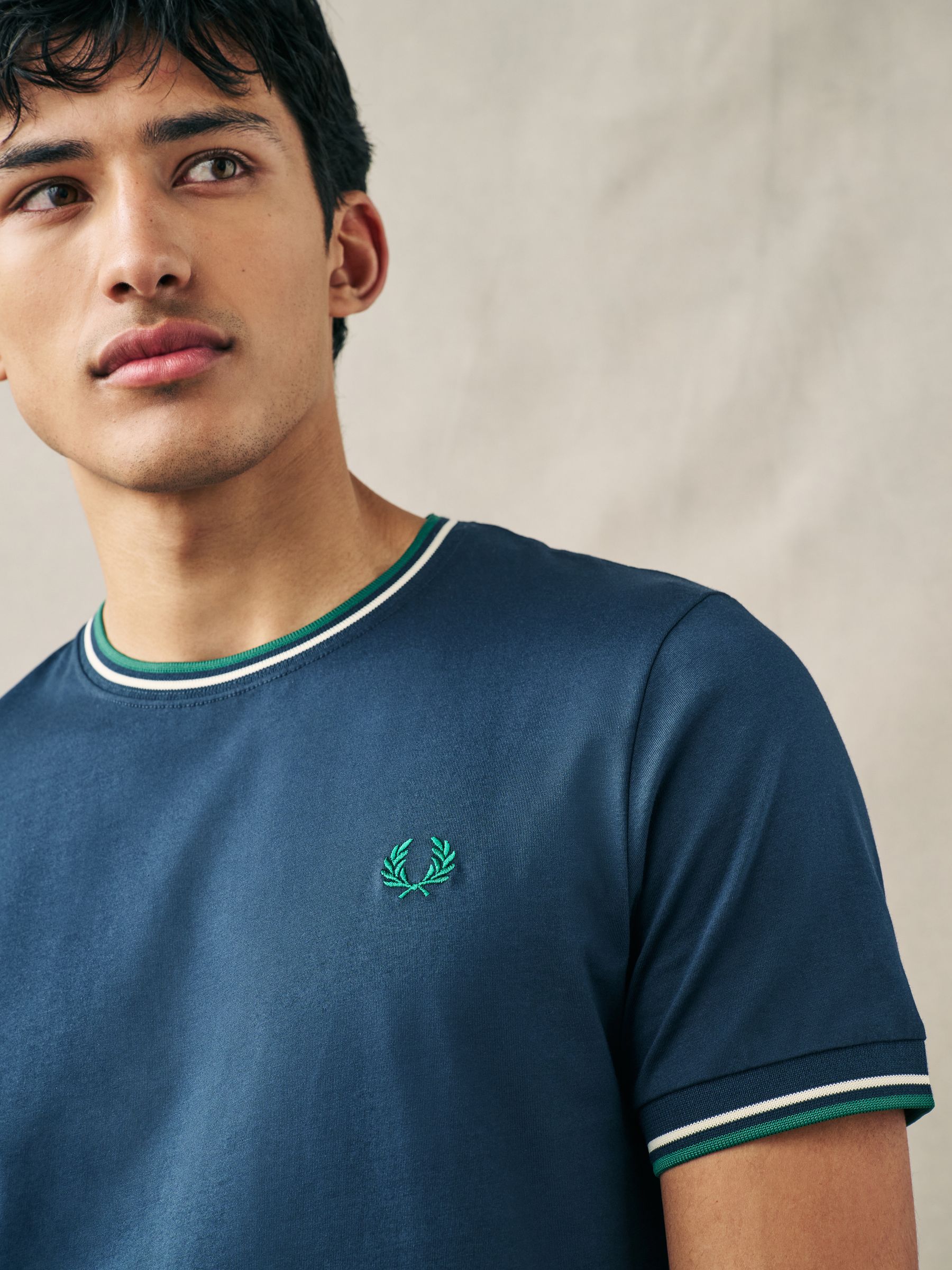 Buy Fred Perry Berry Blue Fred Perry Twin Tipped Logo T-Shirt from the ...
