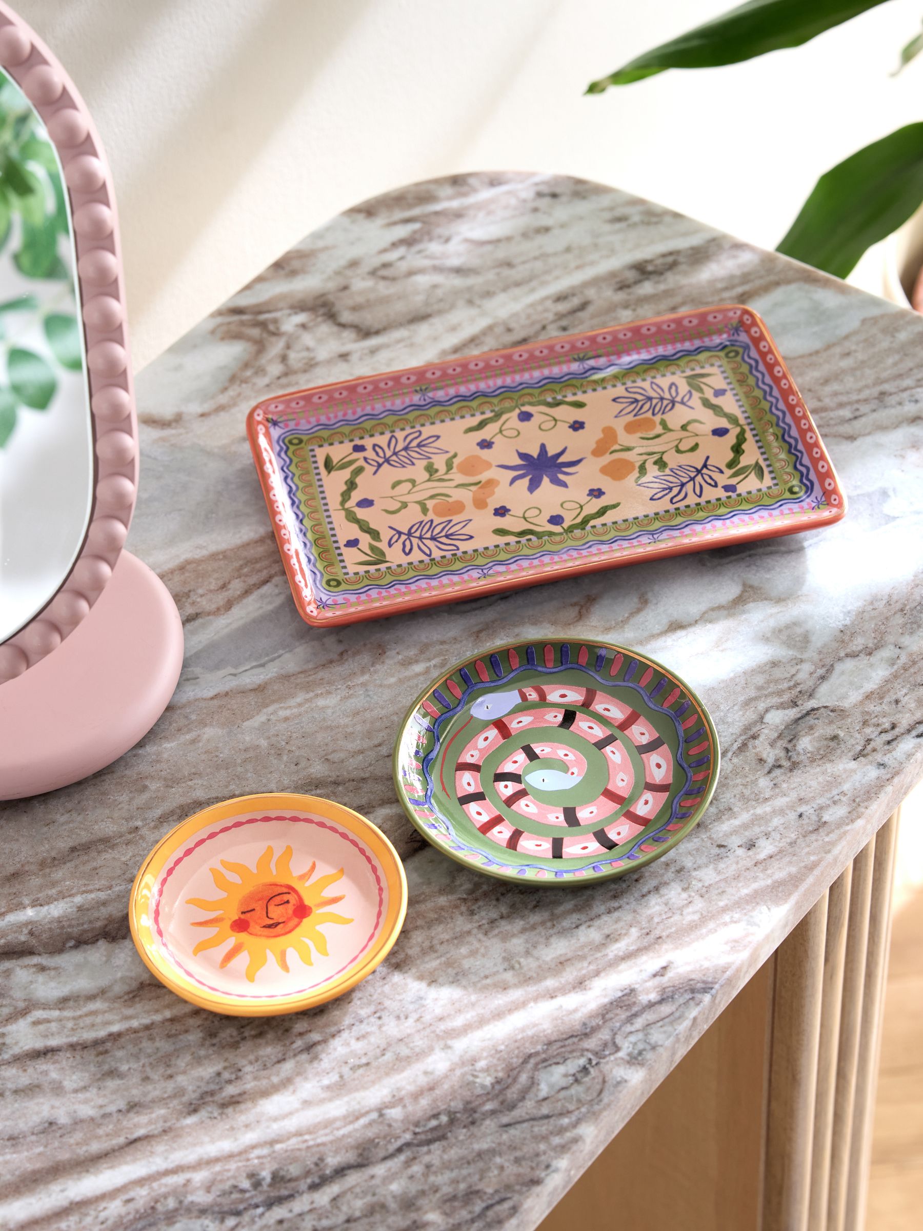 Buy Set of 3 Multicolour Hand Painted Ceramic Trinket Dishes from the ...