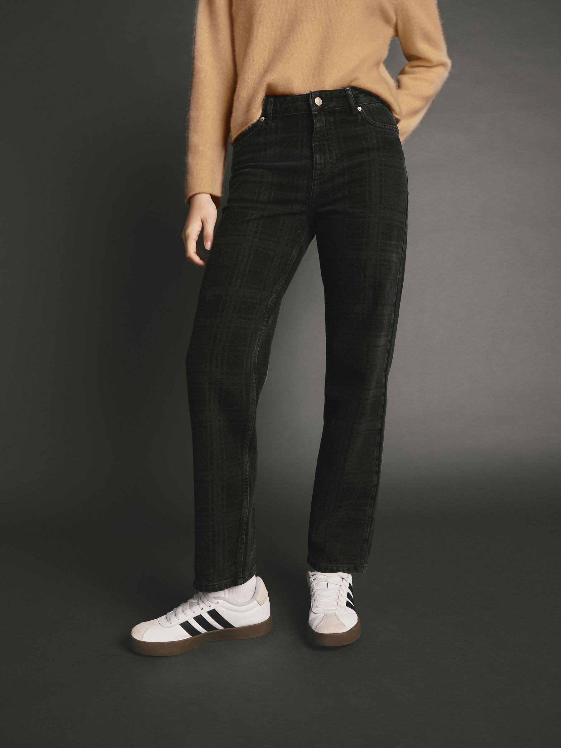 Buy Black Checked Straight Leg 100% Cotton Jeans from the Next UK ...
