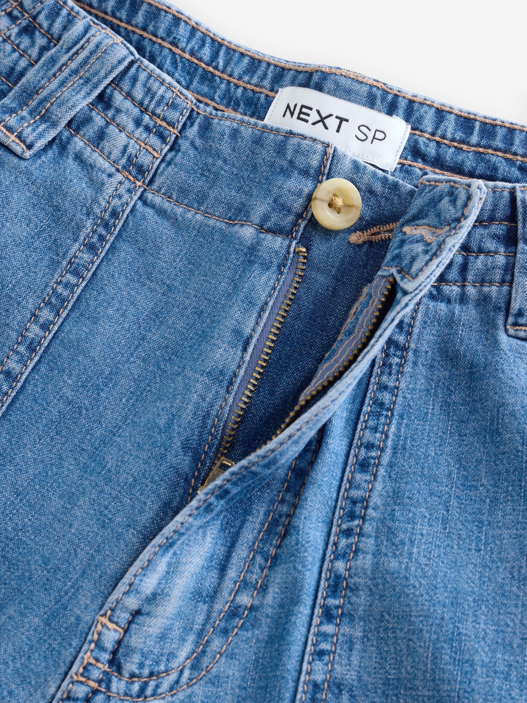 Buy Mid Blue Denim Denim Wide Leg Cropped 100% Cotton Jeans from the ...