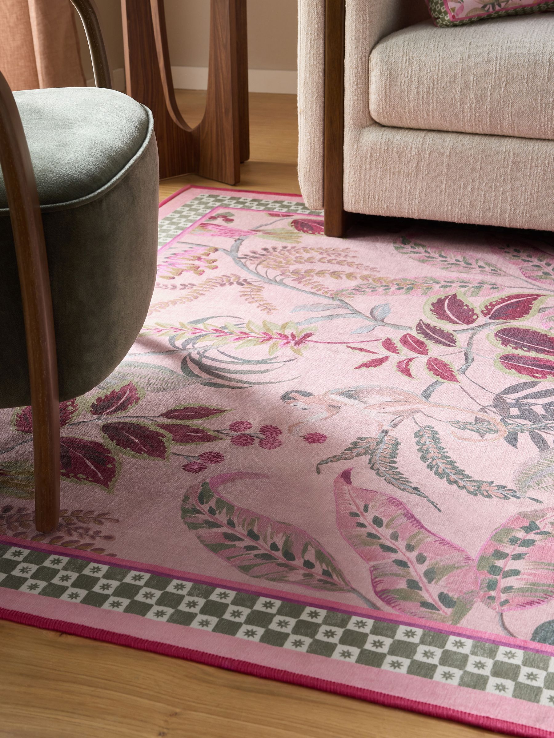Buy Pink Washable Exotic Monkey Floral Rug from Next Belgium