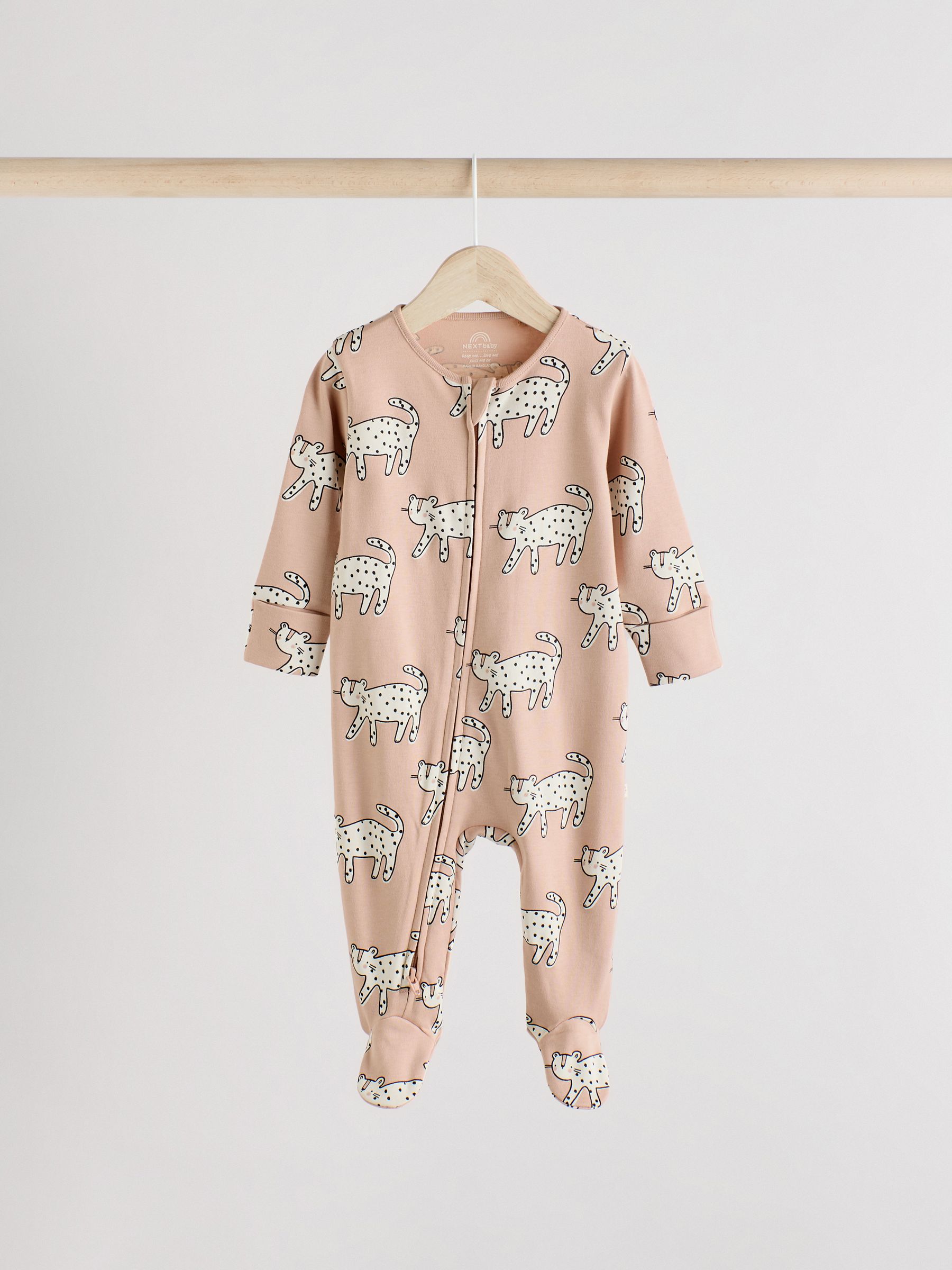 Buy Brown/Cream Baby Two Way Zip Sleepsuits 3 Pack (0-2yrs) from the ...