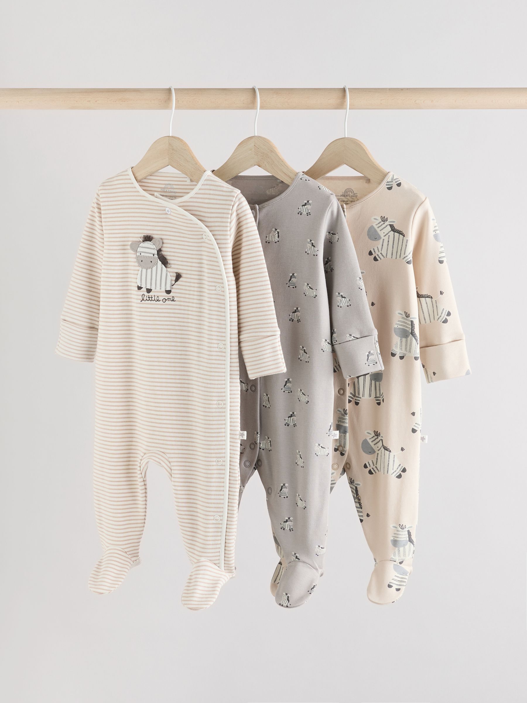 Buy Grey 3 Pack Zebra 100% Cotton Baby Sleepsuits (0-2yrs) from Next ...