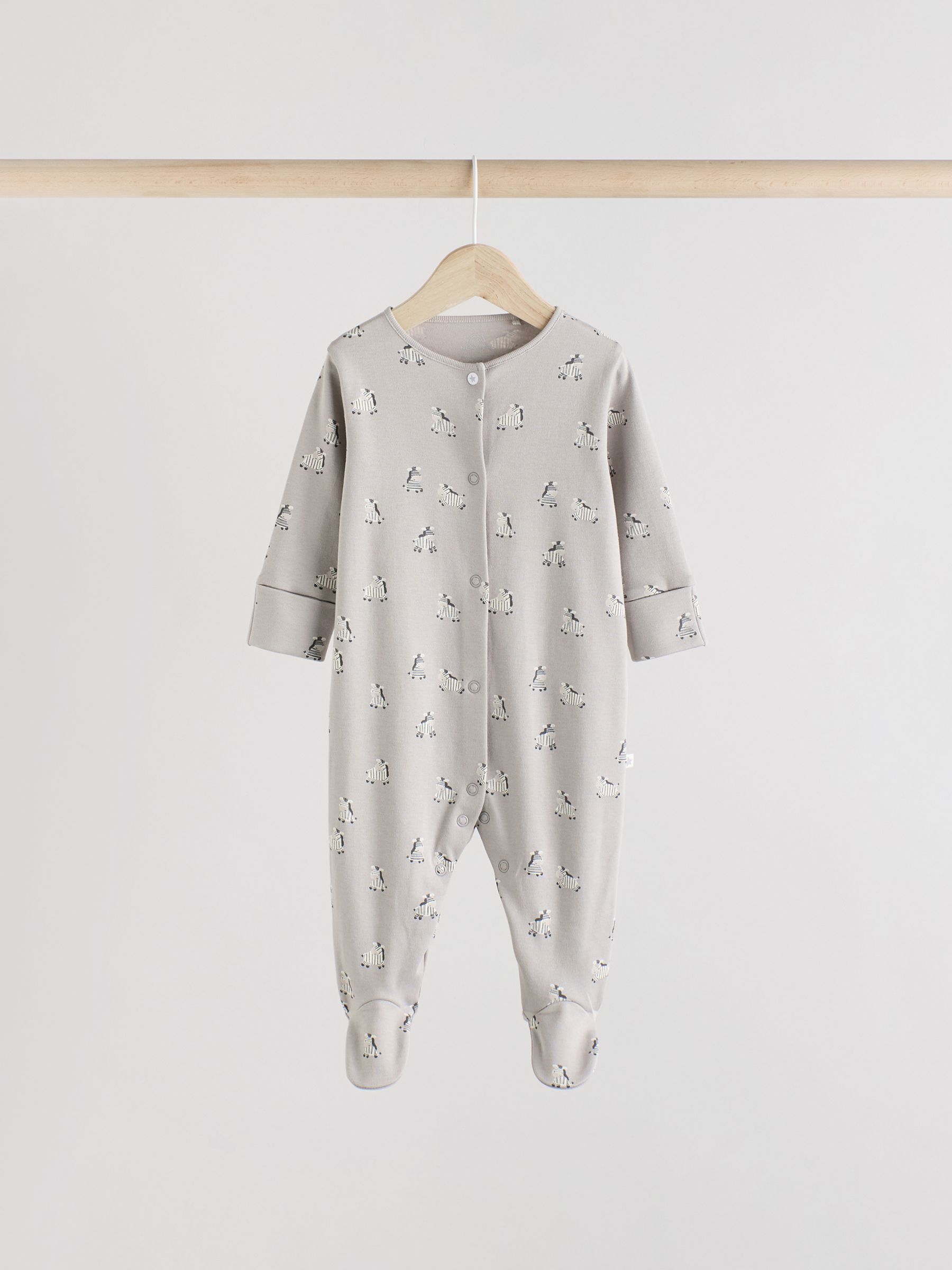 Buy Grey 3 Pack Zebra 100% Cotton Baby Sleepsuits (0-2yrs) from the ...