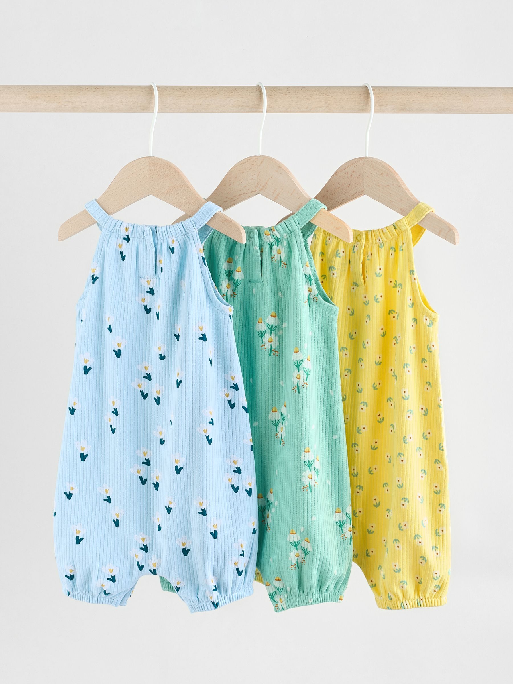 Buy Multi Colour Floral Printed Strappy 3 Pack Baby Rompers from the ...