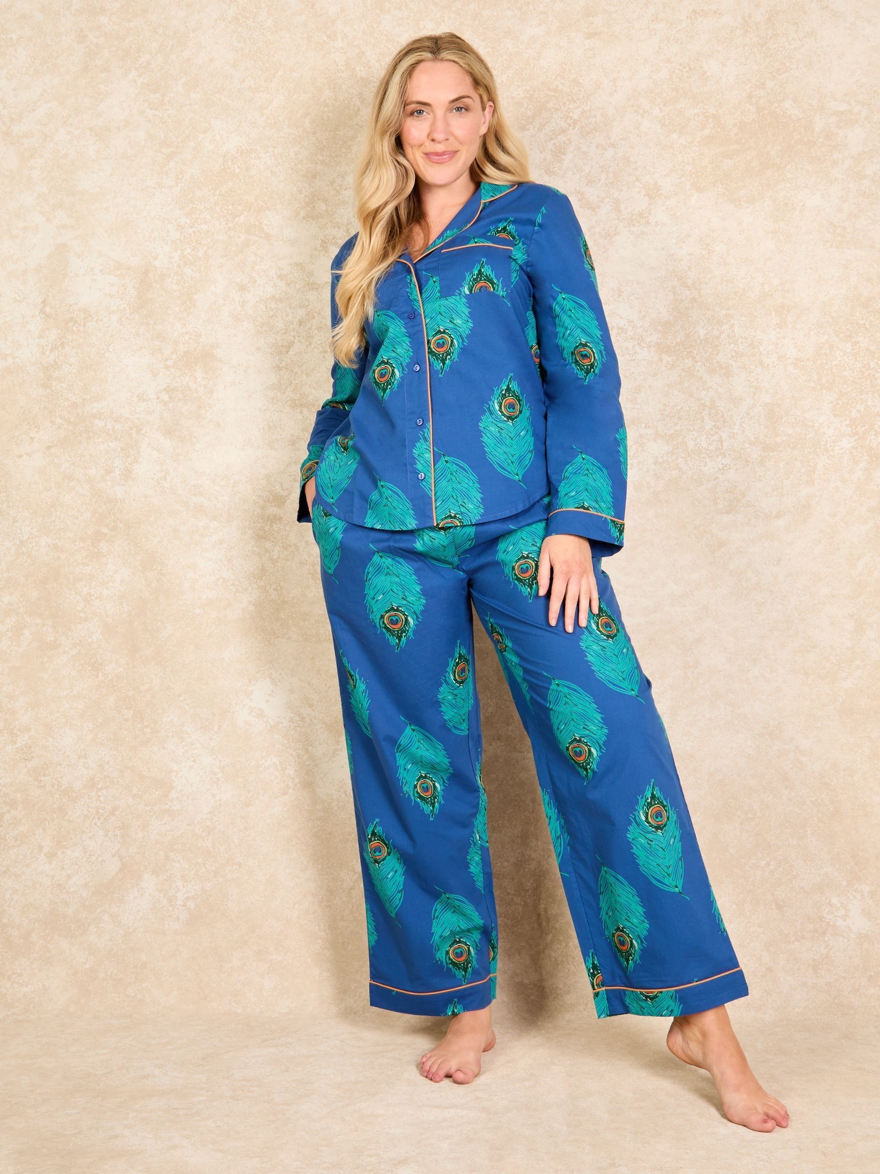 Buy Their Nibs Navy Wisteria Cotton Long Traditional Pyjamas Set from ...