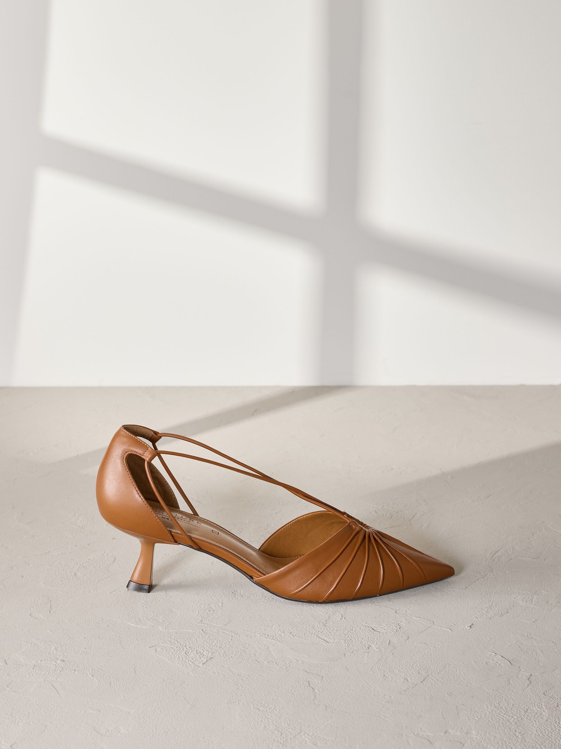 Buy Tan Brown Signature Leather Point Toe Tube Strap Kitten Heels from ...