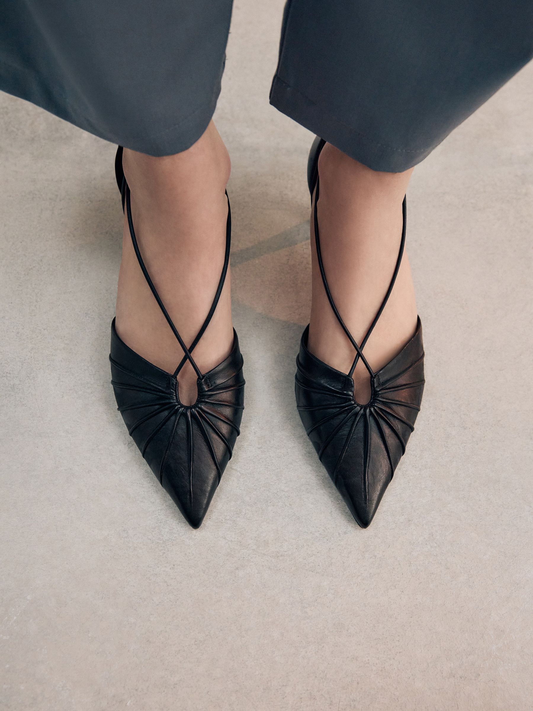 Buy Black Signature Leather Point Toe Tube Strap Kitten Heels from the ...