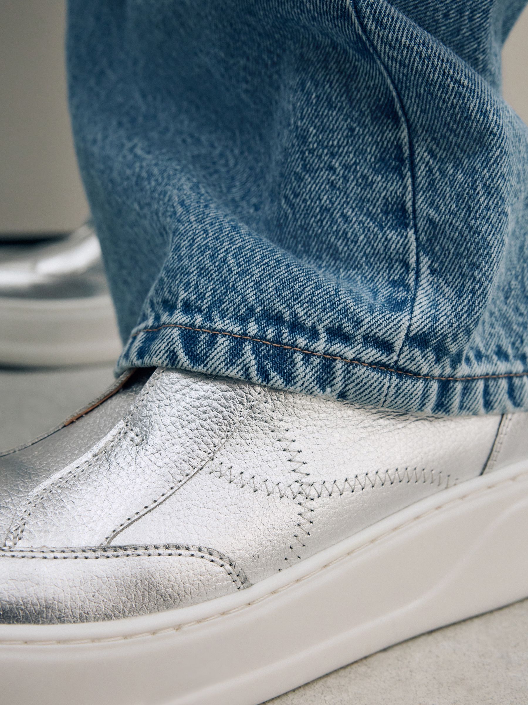 Buy Silver Slip On Signature Leather Chunky Wedge Platform Trainers ...