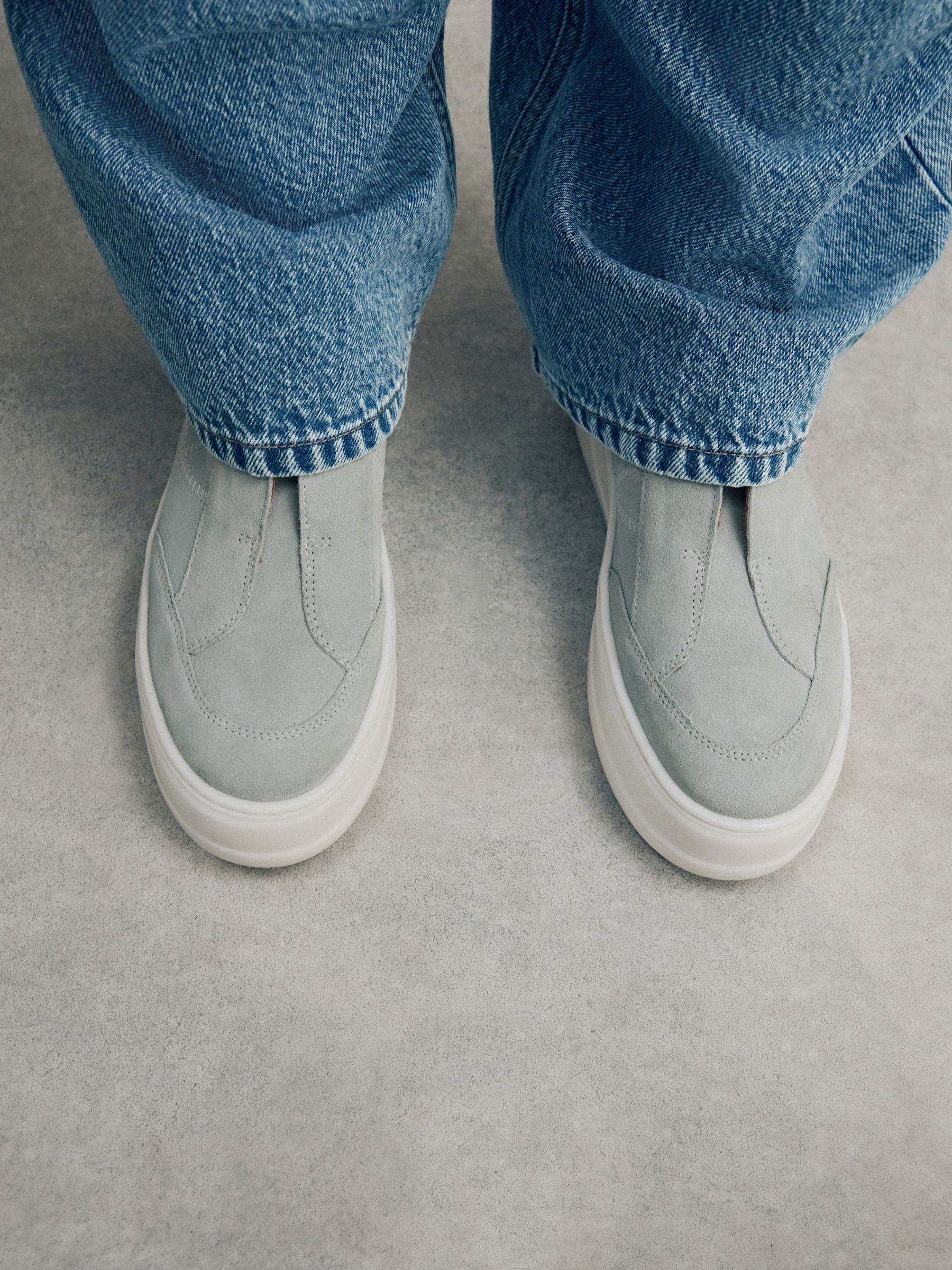 Buy Blue Slip On Signature Forever Comfort® Leather Chunky Wedge ...