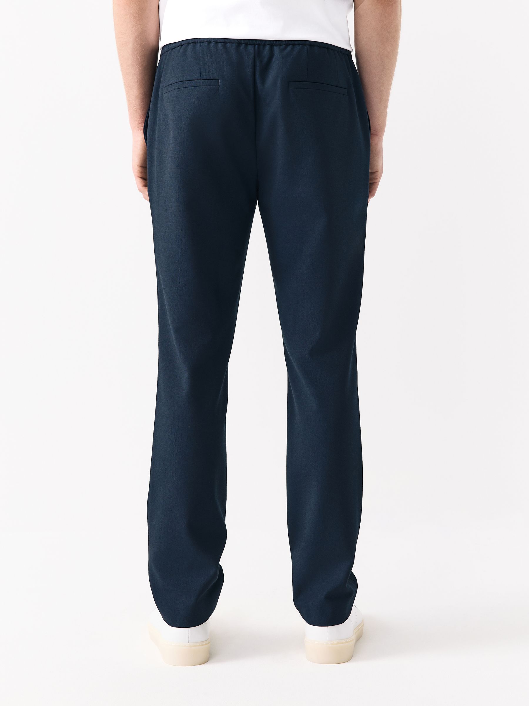 Buy Navy Blue Slim Fit Smart Motionflex Trousers with Internal Drawcord ...