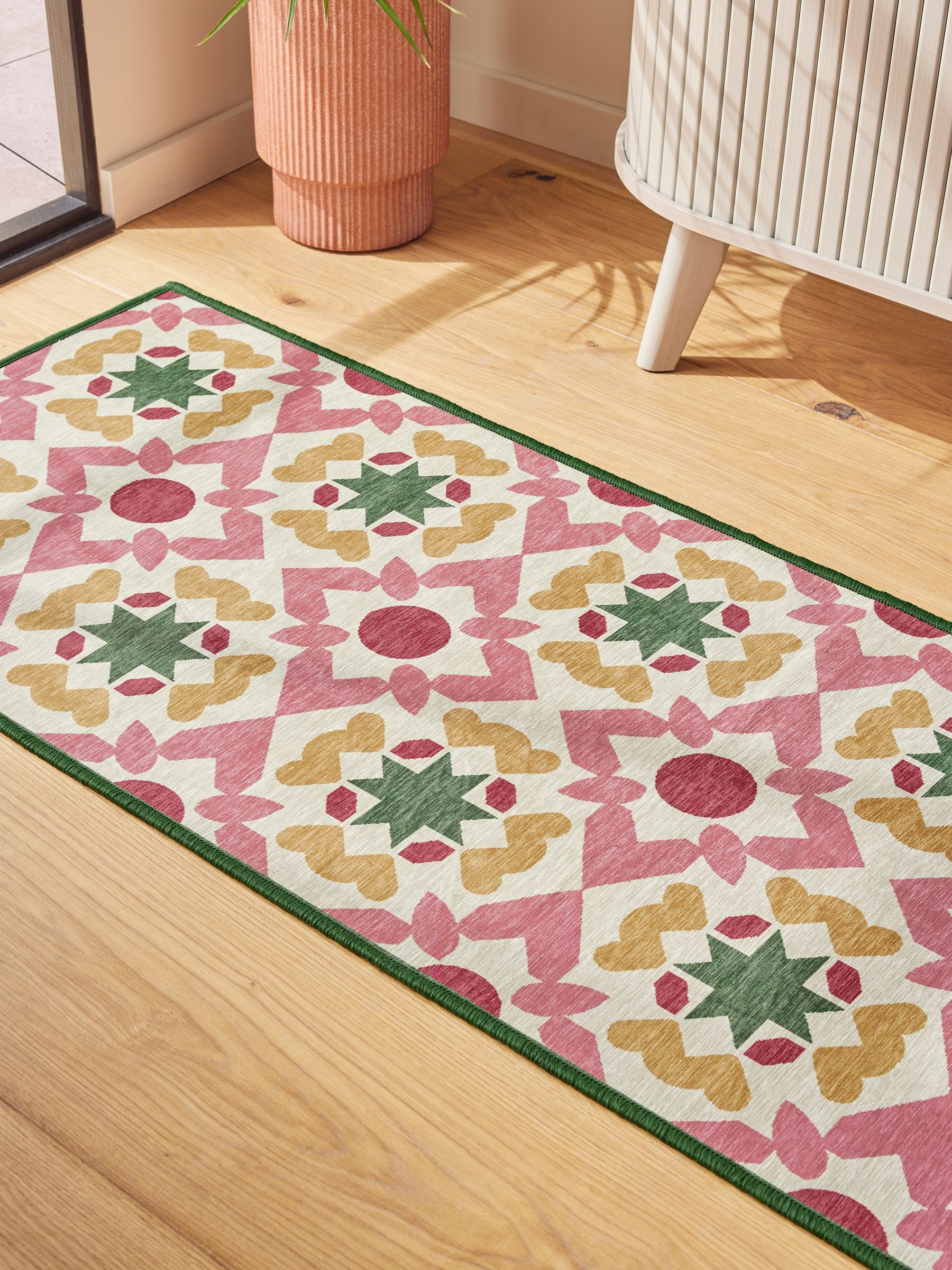 Buy Pink Washable Geometric Tile Runner from the Next UK online shop