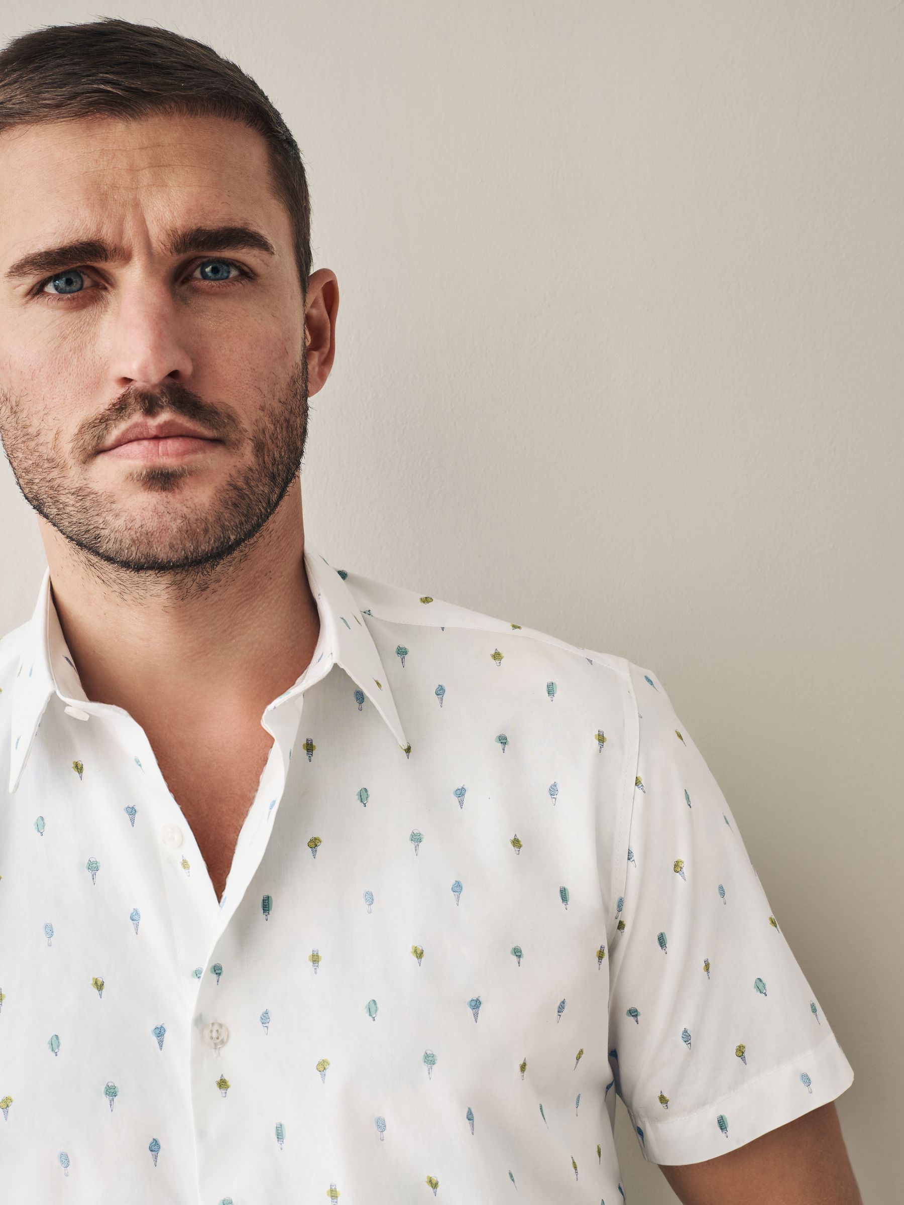 Buy White Ice Cream Dream Regular Fit 100% Cotton Short Sleeve Formal ...