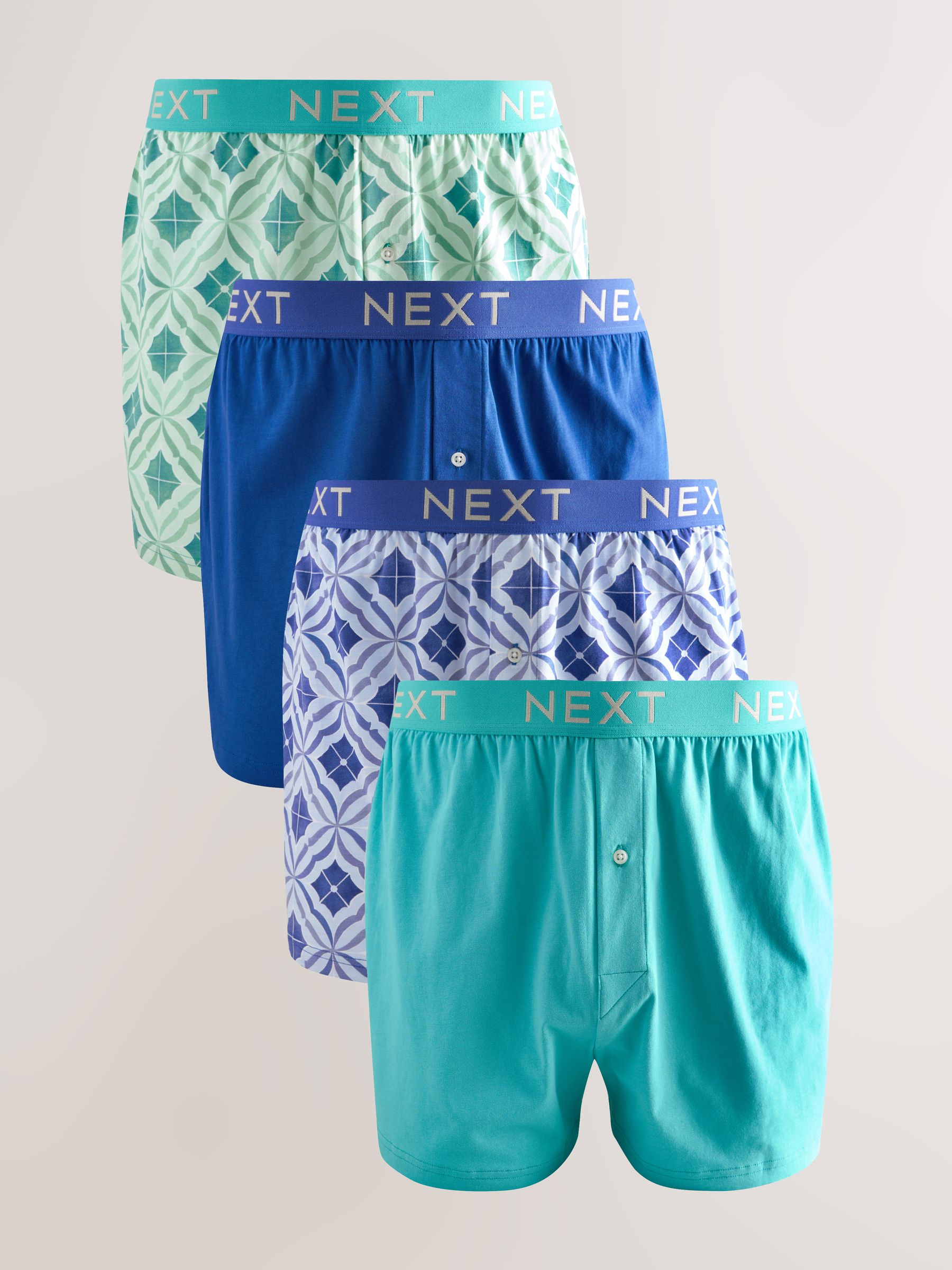 Buy Navy Blue/Sea Green Tile 4 pack Boxers from the Next UK online shop