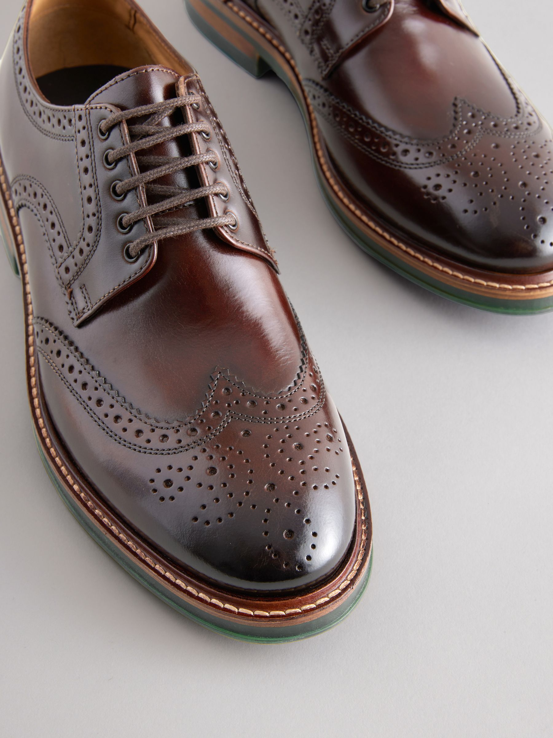Buy Brown Standard Fit Leather Contrast Sole Chunky Brogues Shoes from ...