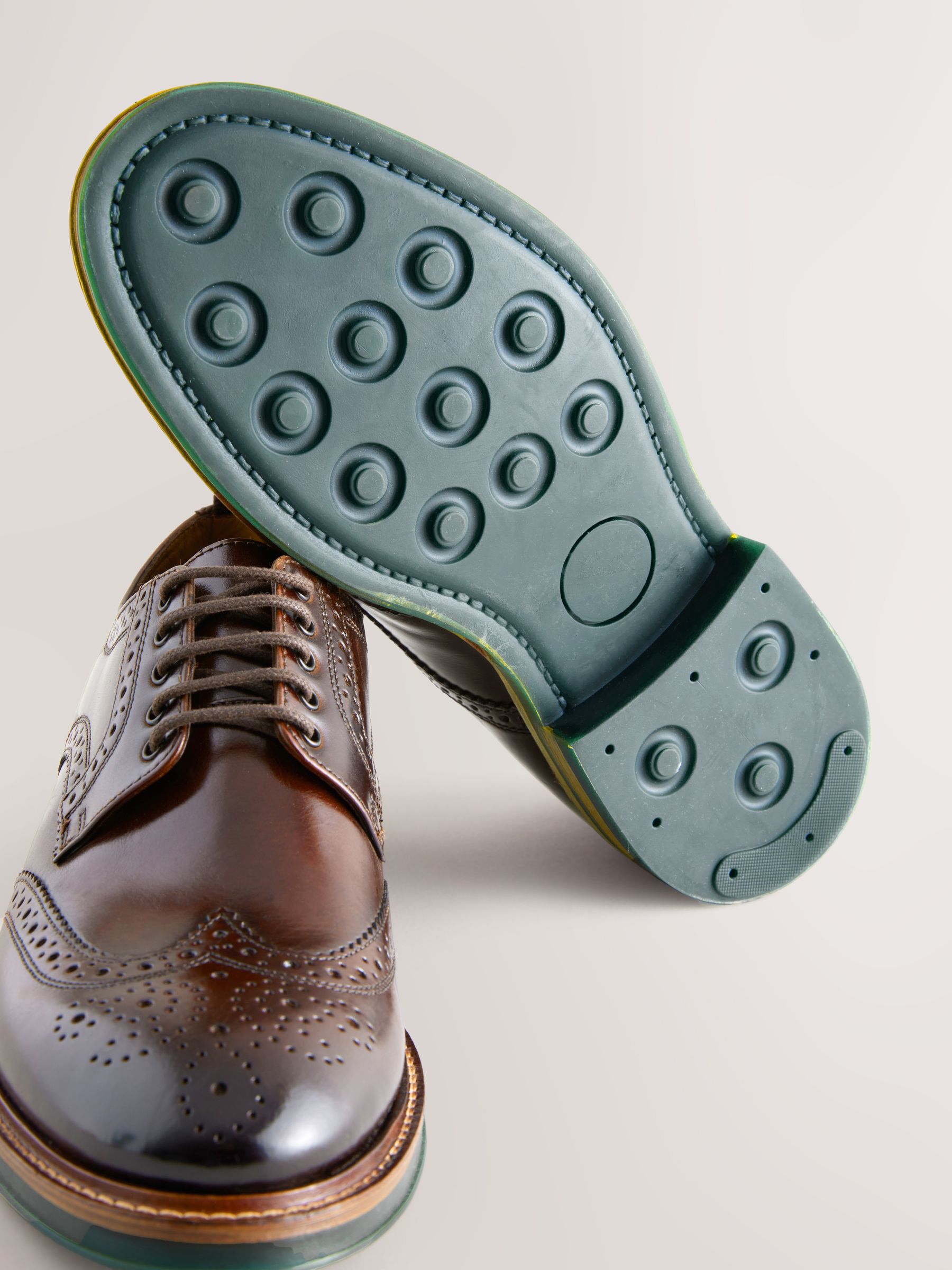 Buy Brown Standard Fit Leather Contrast Sole Chunky Brogues Shoes from ...