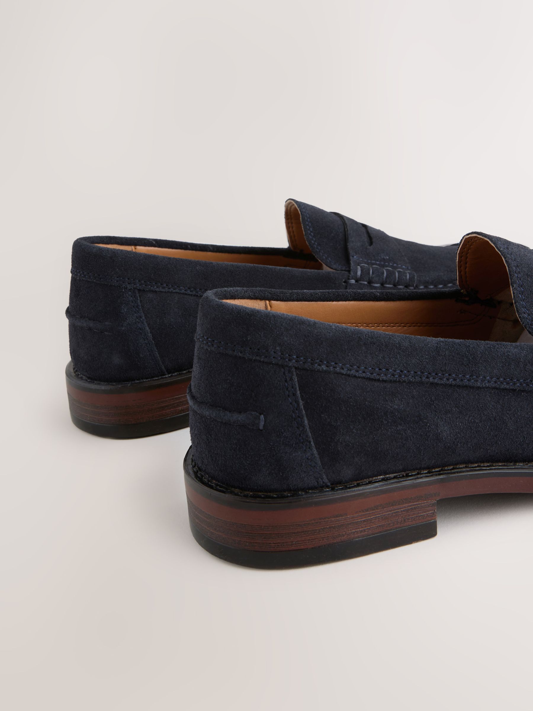 Buy Navy Standard Fit Suede Penny Loafers from Next Saudi Arabia