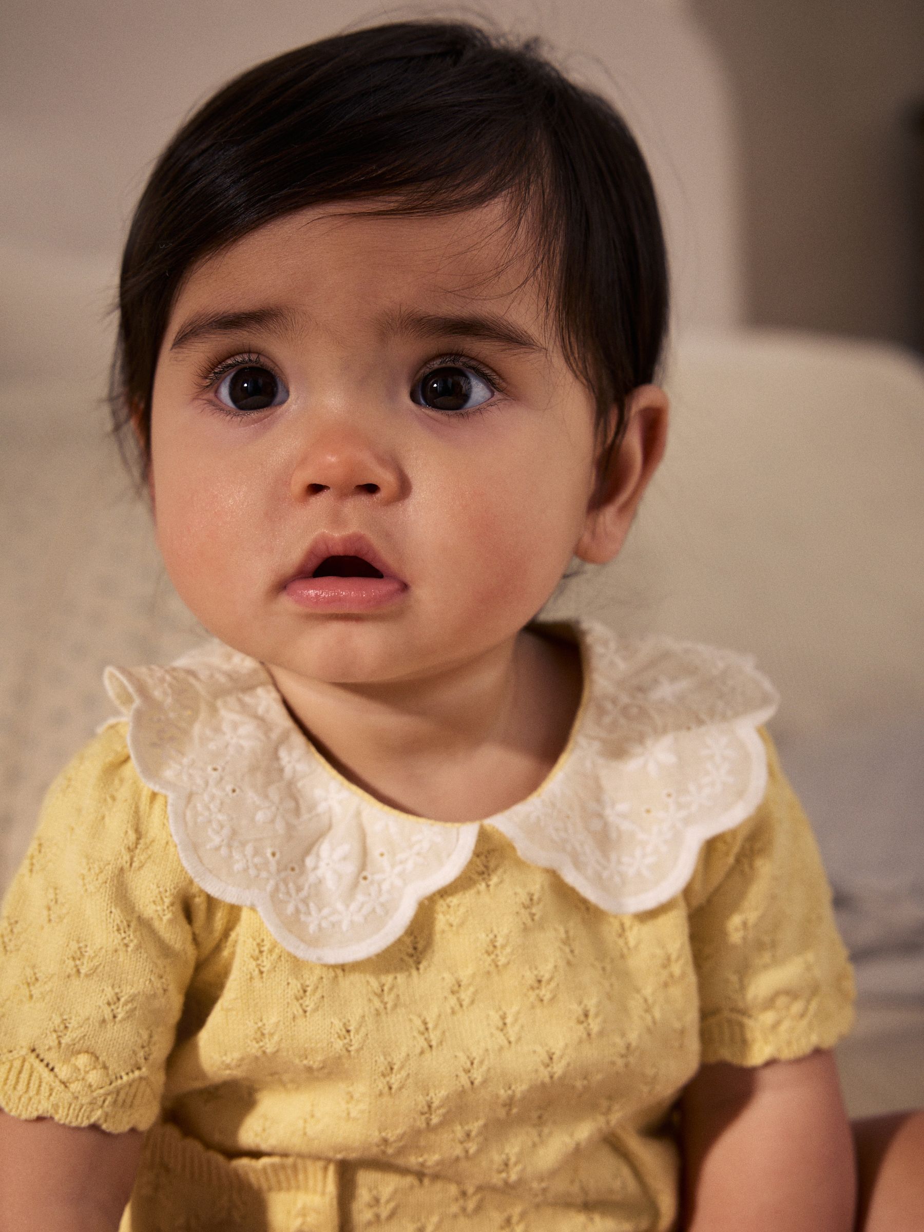 Buy Yellow Embroidered Collar 100% Cotton Knitted Baby Top and Shorts ...