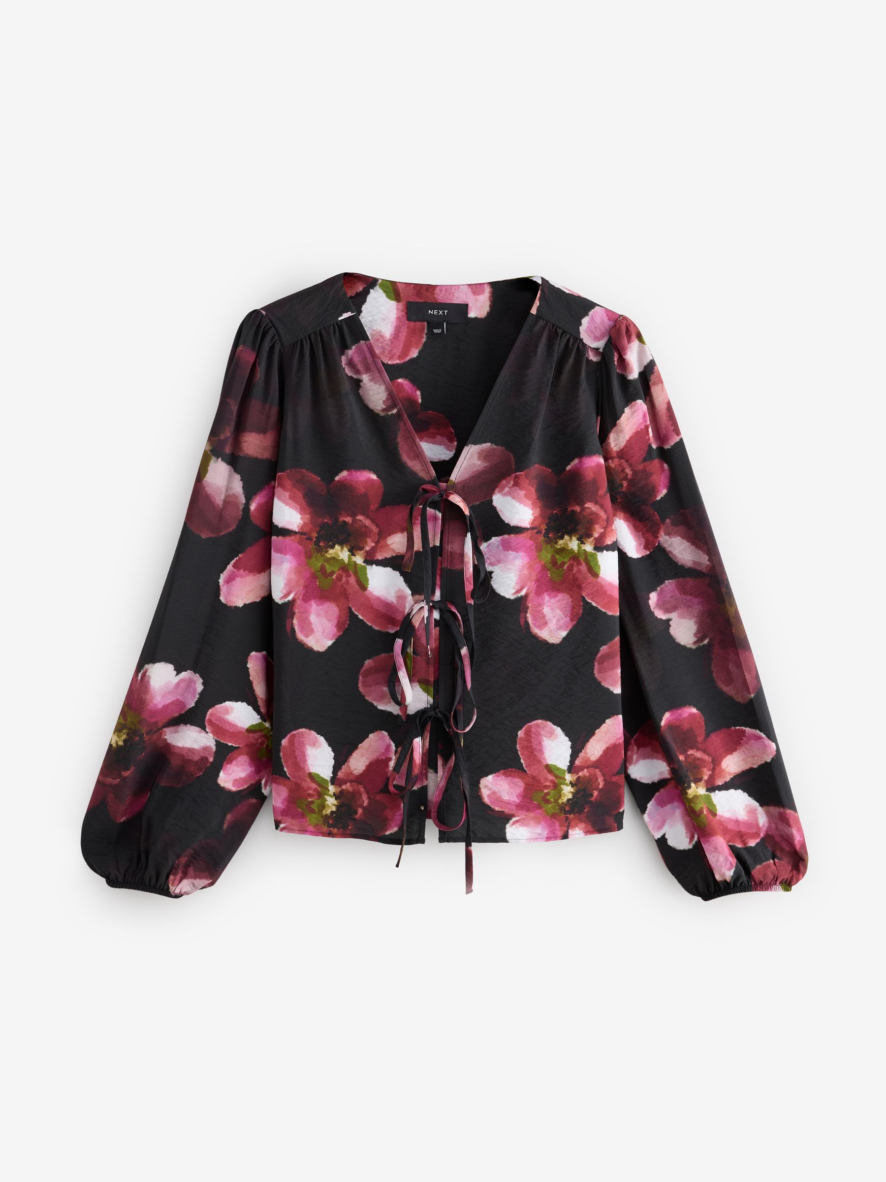 Buy Pink Floral Print Tie Front Long Sleeve Blouse from the Next UK ...