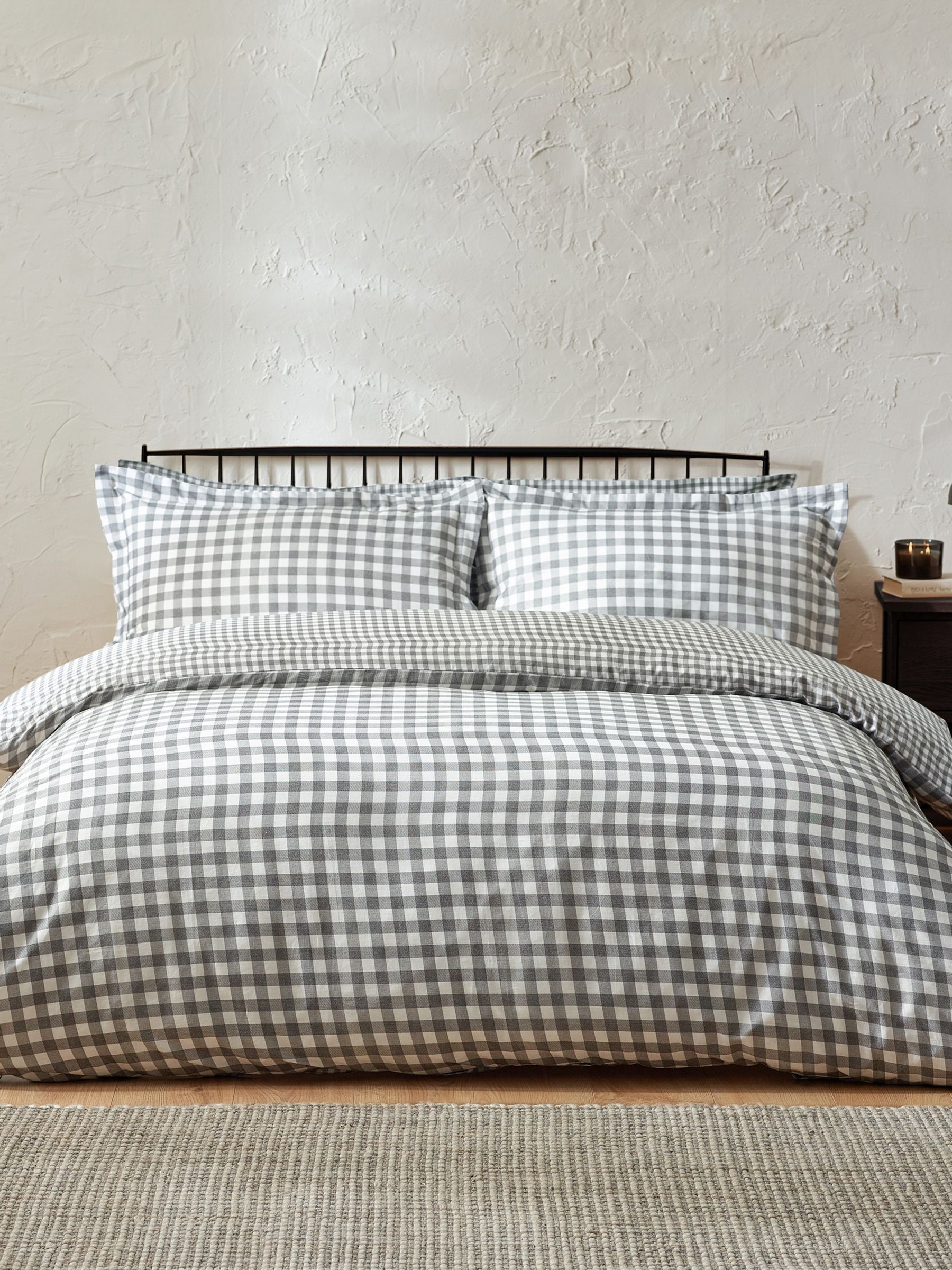 Buy Yard Grey Barton Check Cotton Duvet Cover and Pillowcase Set from ...