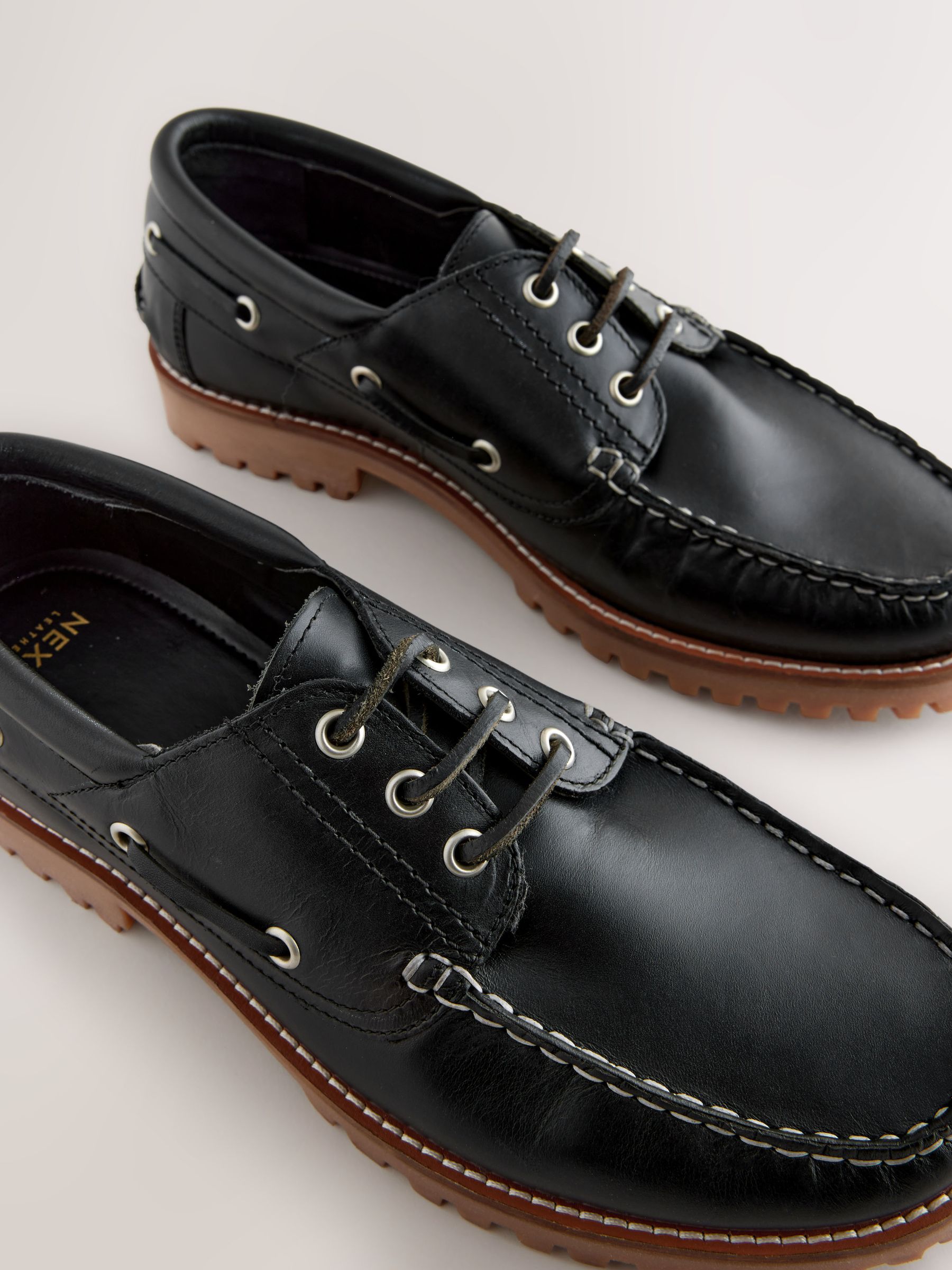 Buy Black Leather Cleated Boat Shoes from the Next UK online shop