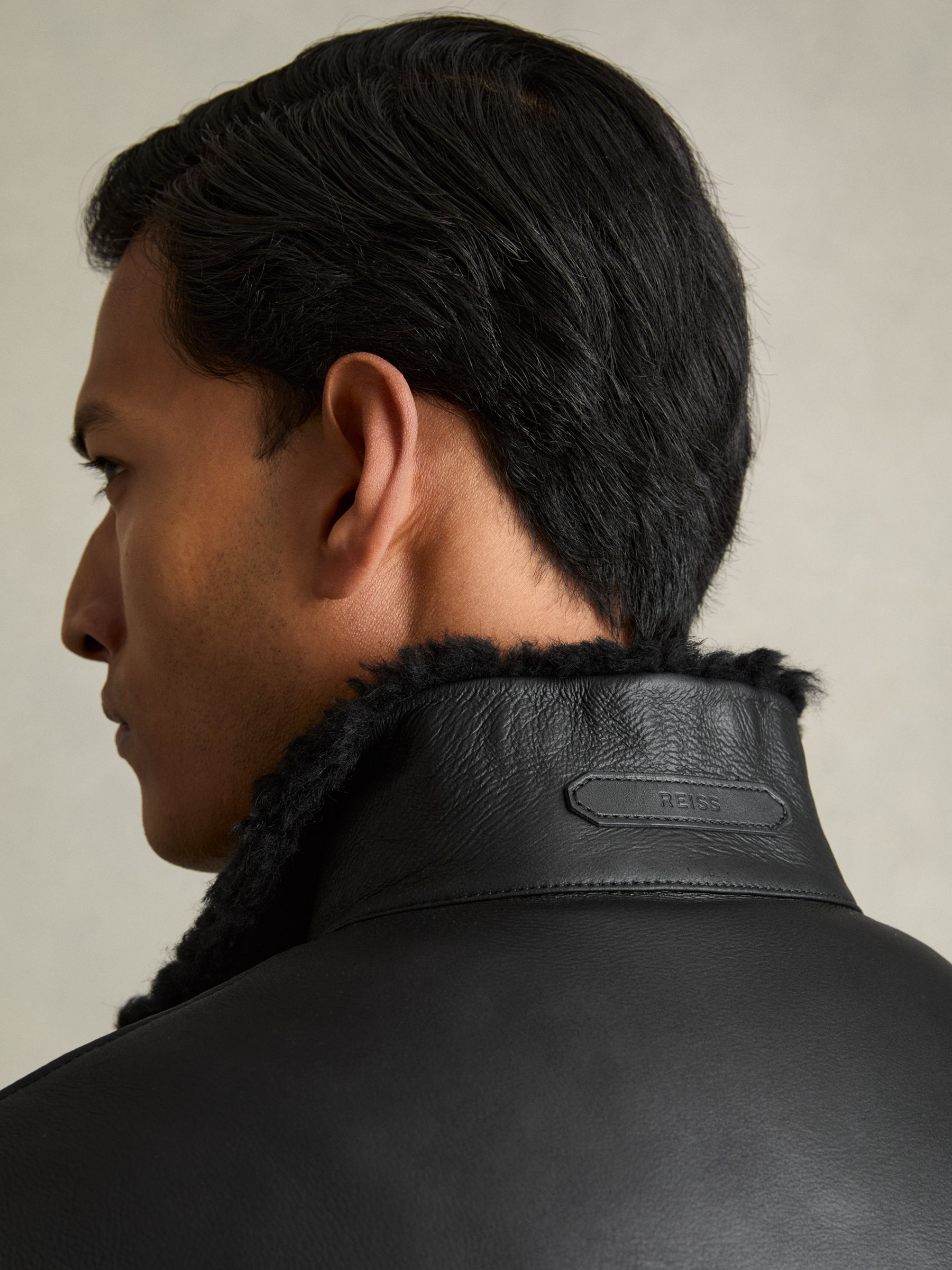 Buy Reiss Black Curtis Shearling Lined Leather Jacket from the Next UK ...