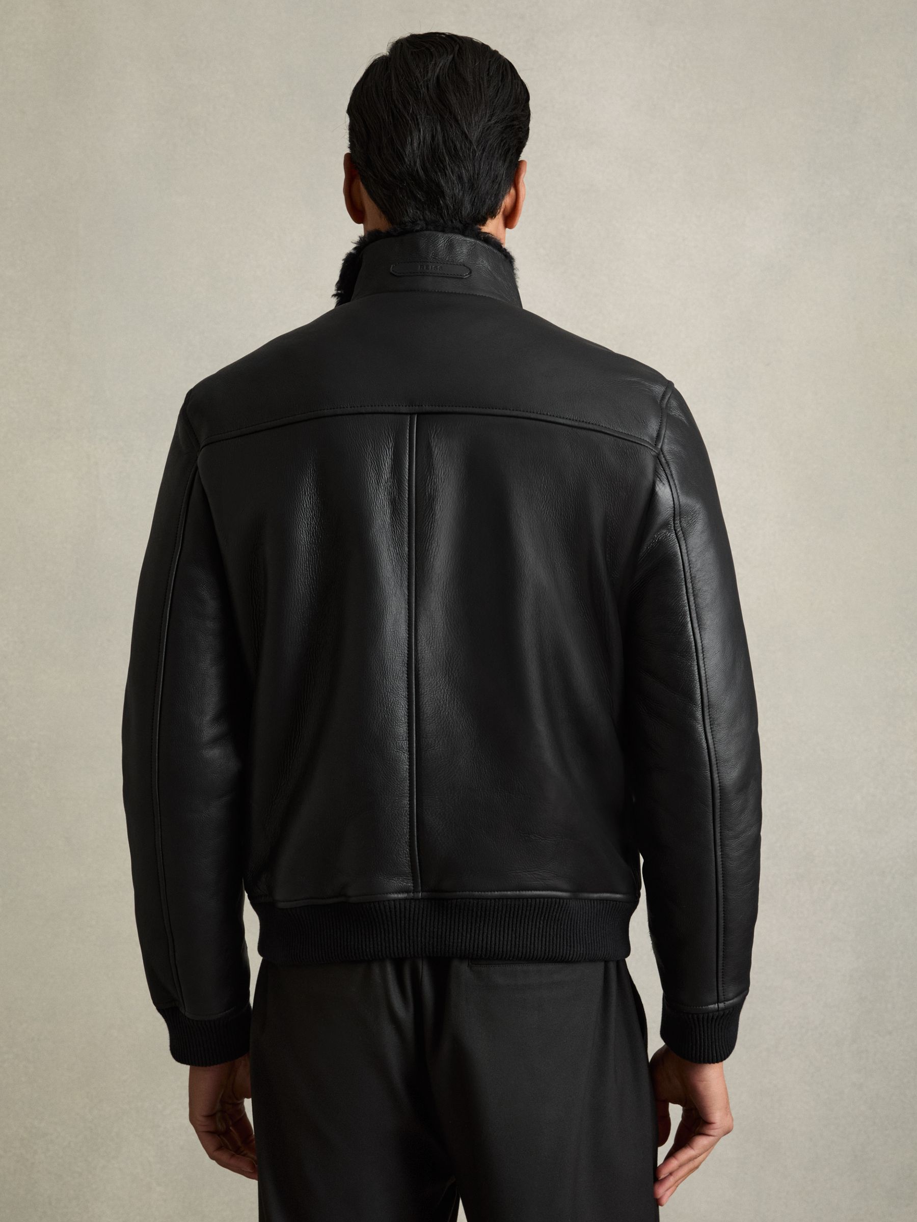 Buy Reiss Black Curtis Shearling Lined Leather Jacket from the Next UK ...