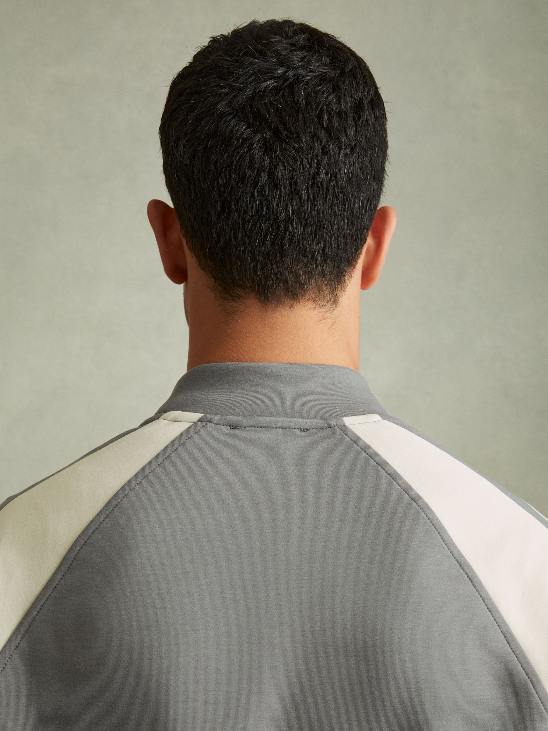Buy Reiss Flint Grey/Off White Pelham Colourblock Jersey Varsity Jacket ...