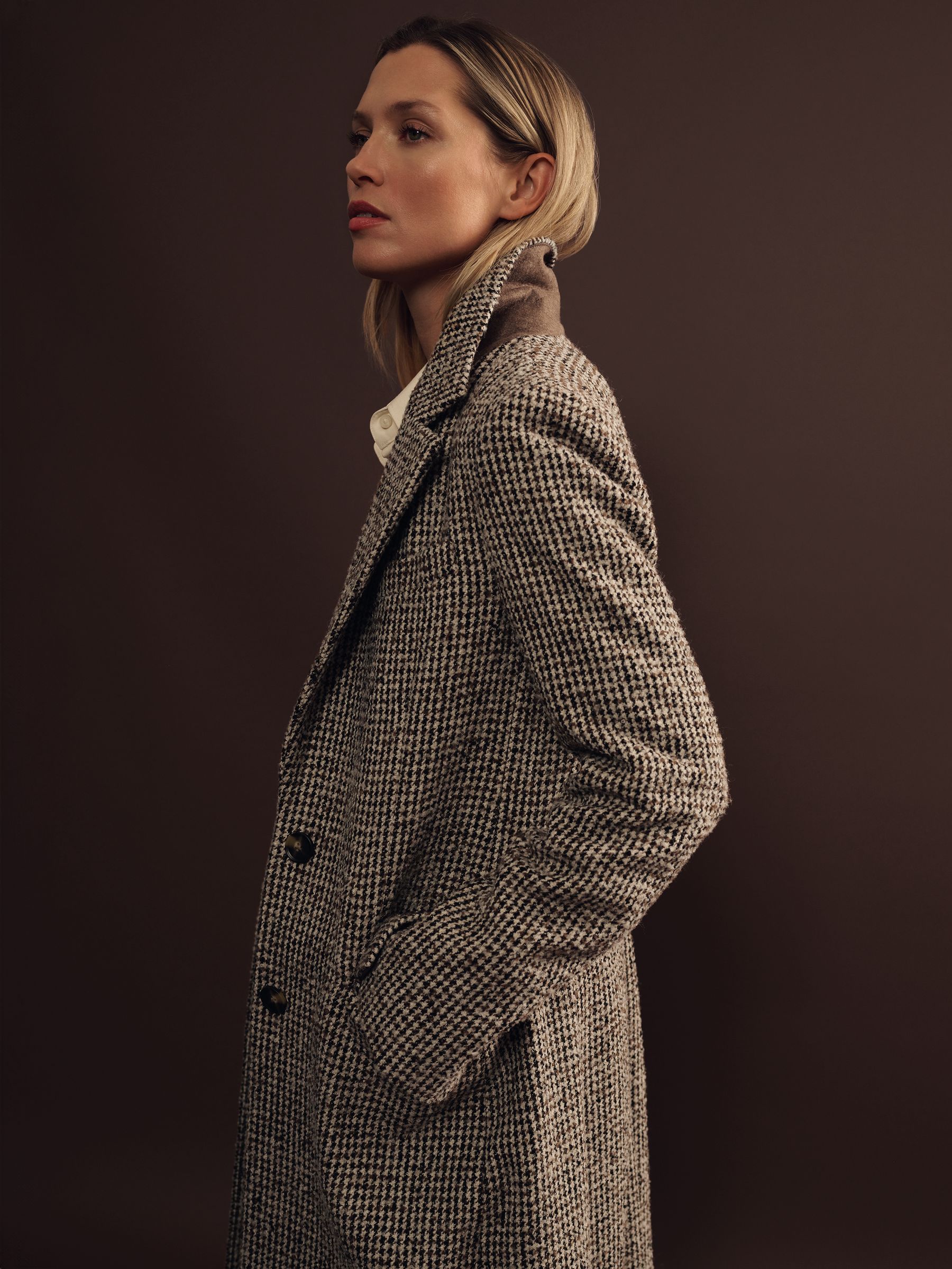 Buy Reiss Brown Check Kai Petite Wool-Blend Houndstooth-Check Coat from ...