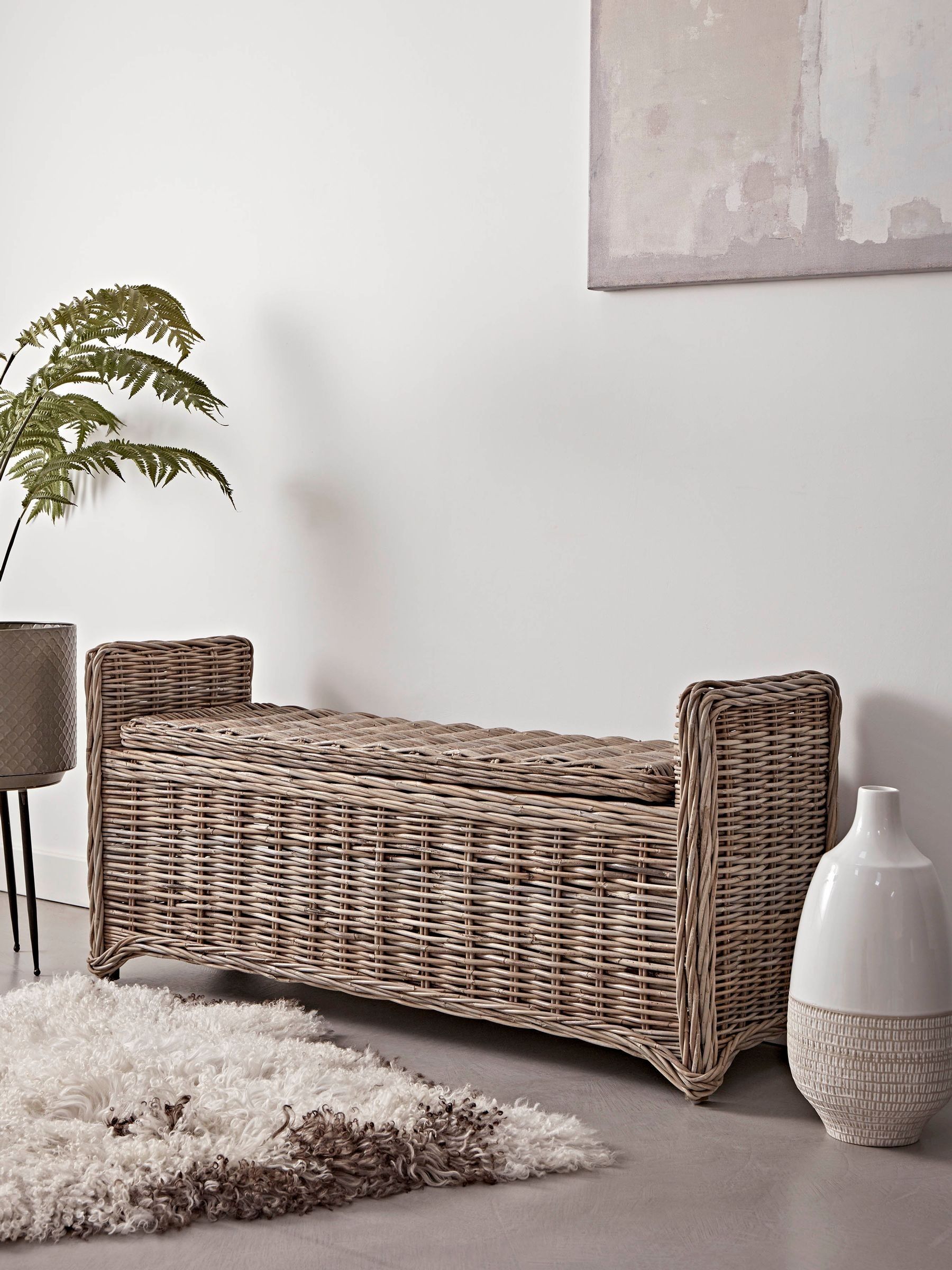 Buy Cox & Cox Natural Small Round Rattan Storage Bench from the Next UK ...