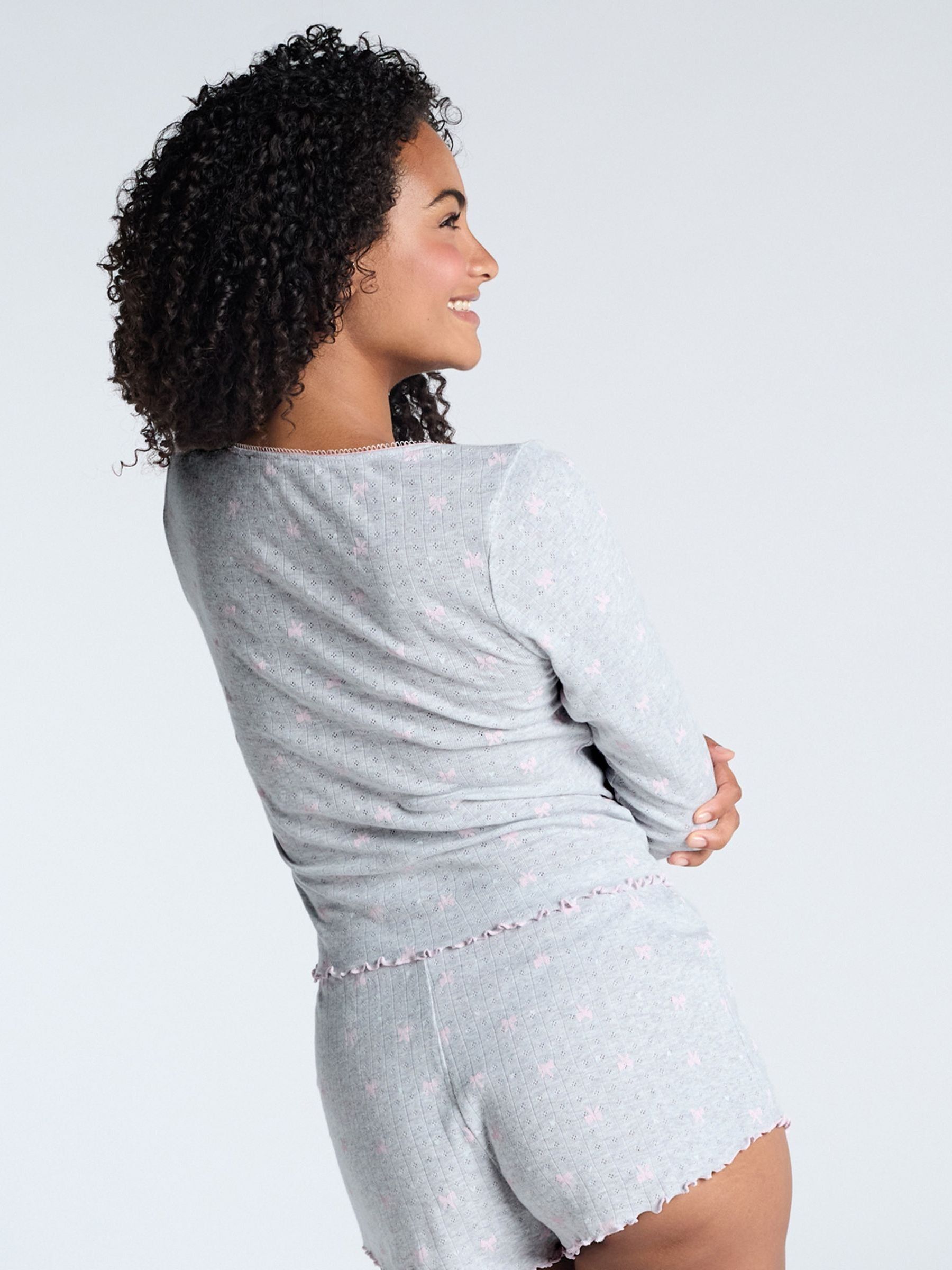 Buy Boux Avenue Pointelle Bows Long Sleeve Top & Shorts Pyjama Set from ...