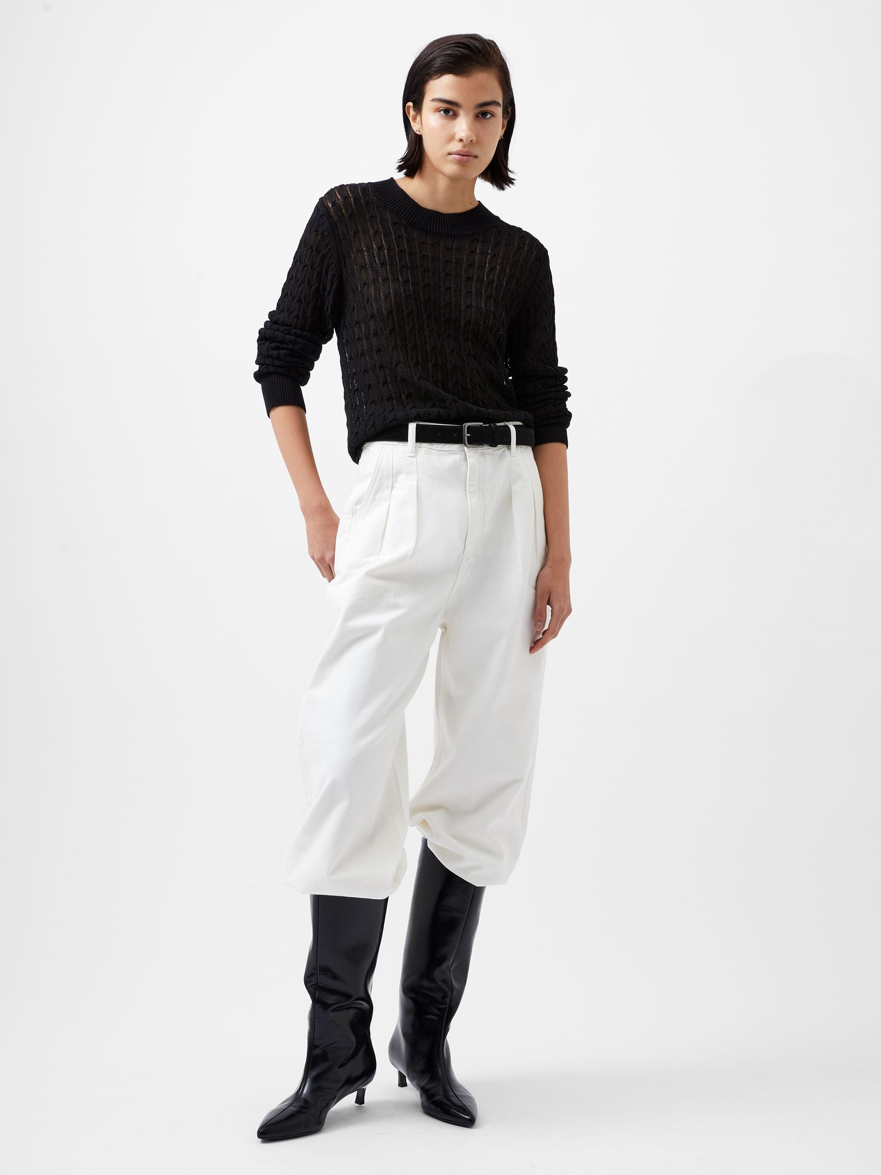 Buy French Connection Niko Open Knit Long Sleeve Black Top from the ...